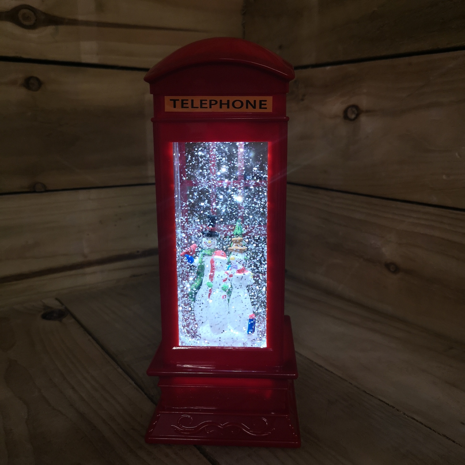 Christmas Water Spinner Telephone Box Design with Scene Dual Power