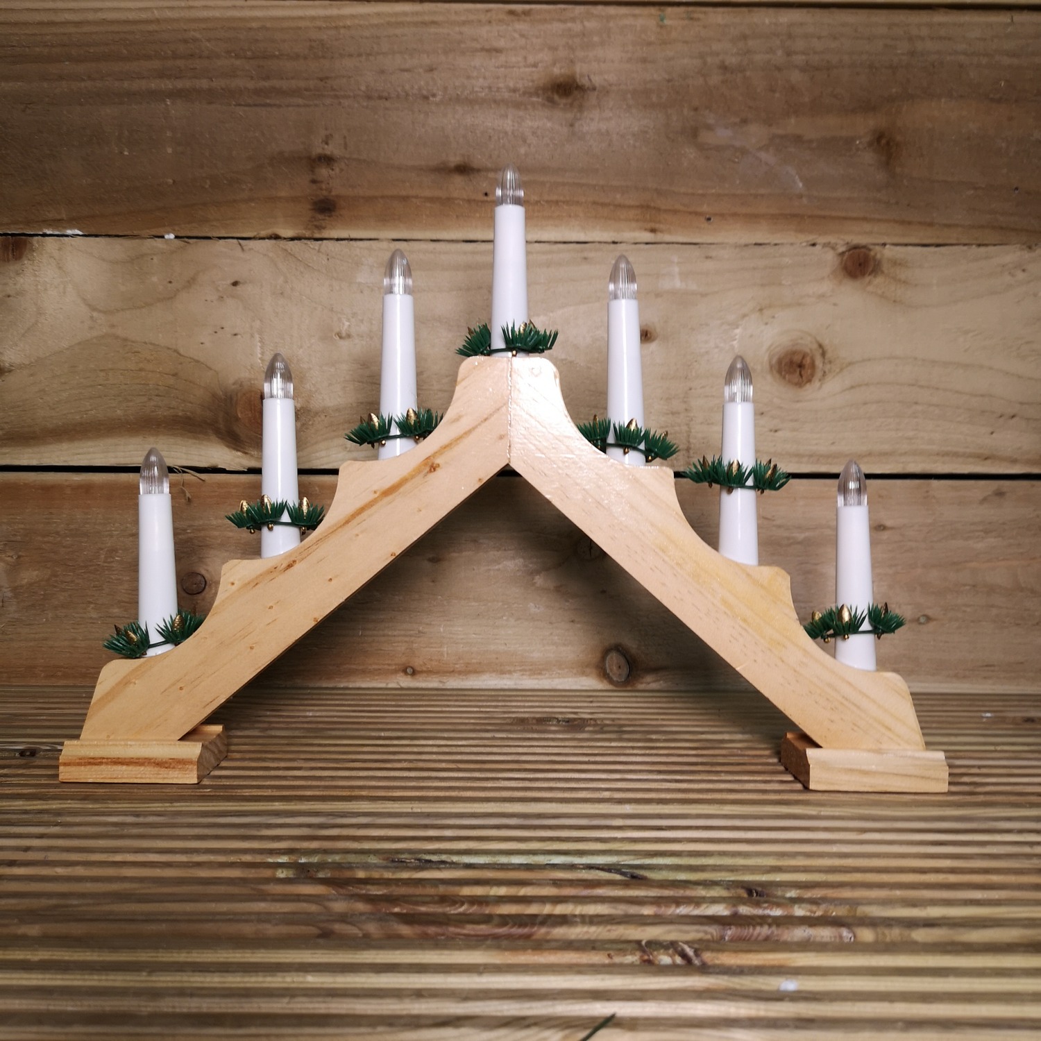 Battery Operated LED Wooden Candle Bridge Christmas Decoration