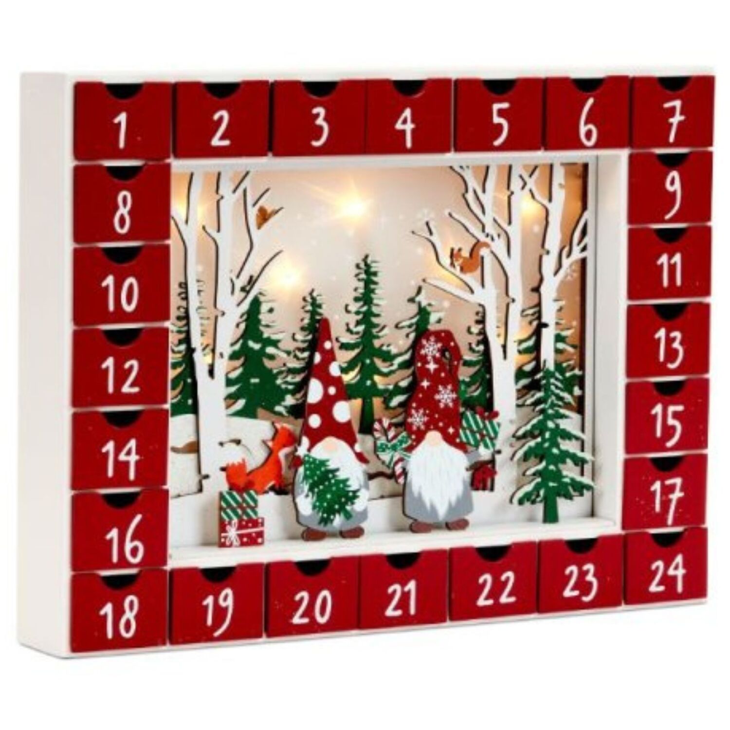 Traditional Wooden Advent Calendar with Gonk Winter Scene