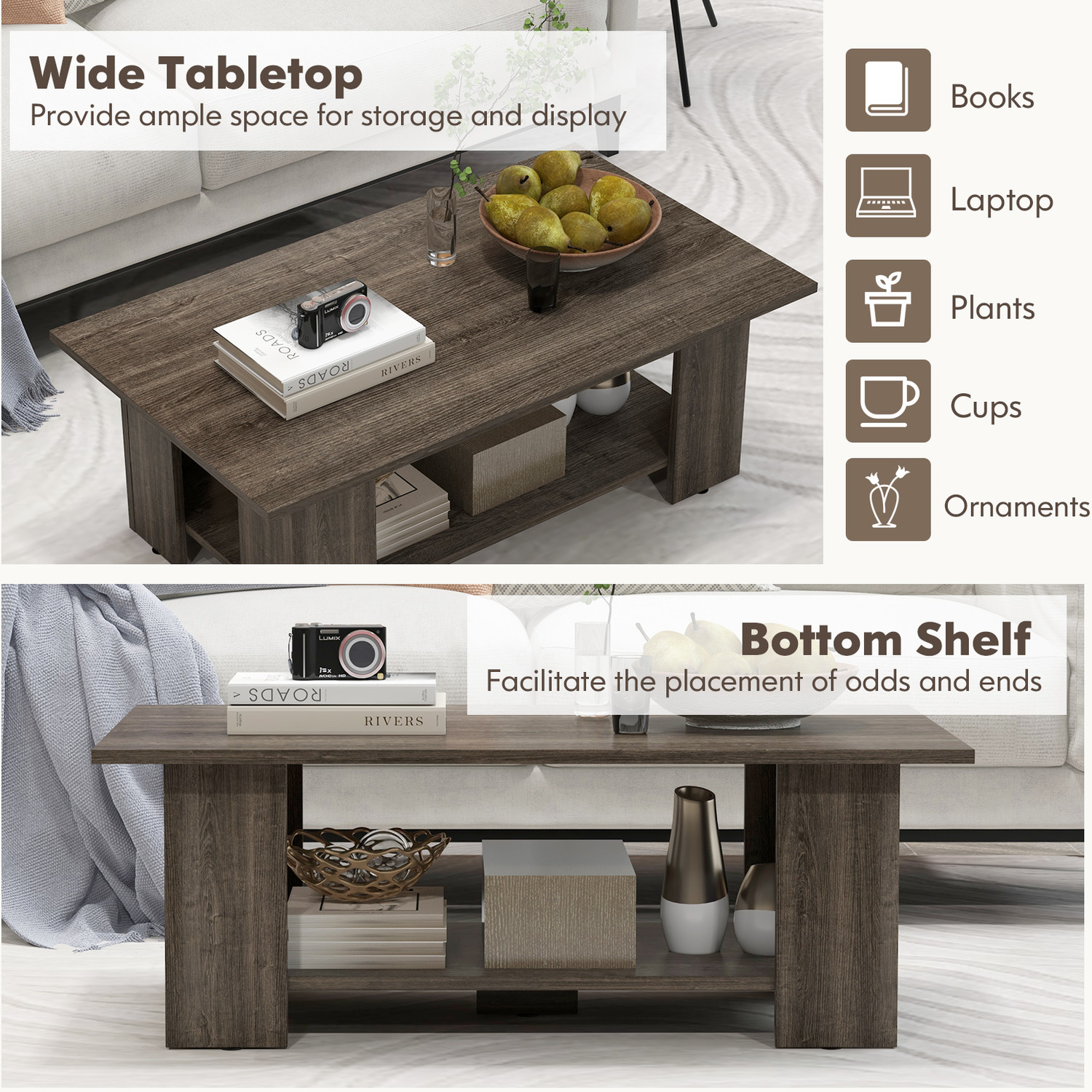 2-tier Modern Coffee Table Center Cocktail Table