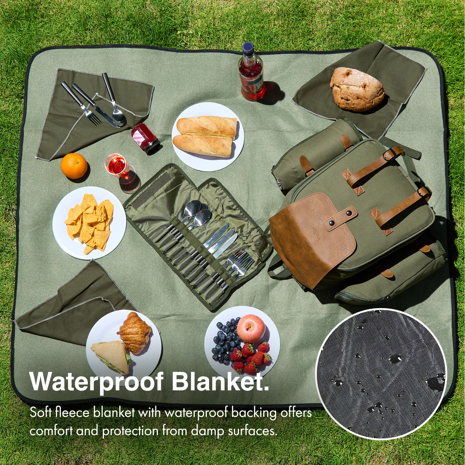 4 Person Picnic Backpack with Blanket
