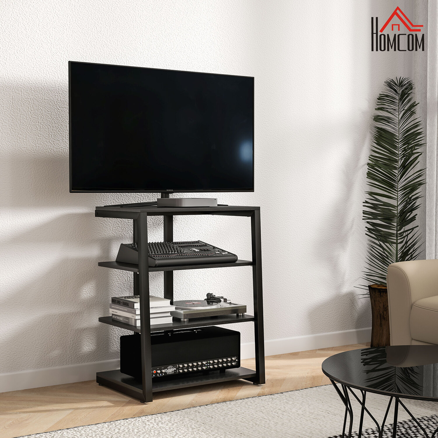 HOMCOM Corner TV Unit with Open Shelves and Extension Lead Holder