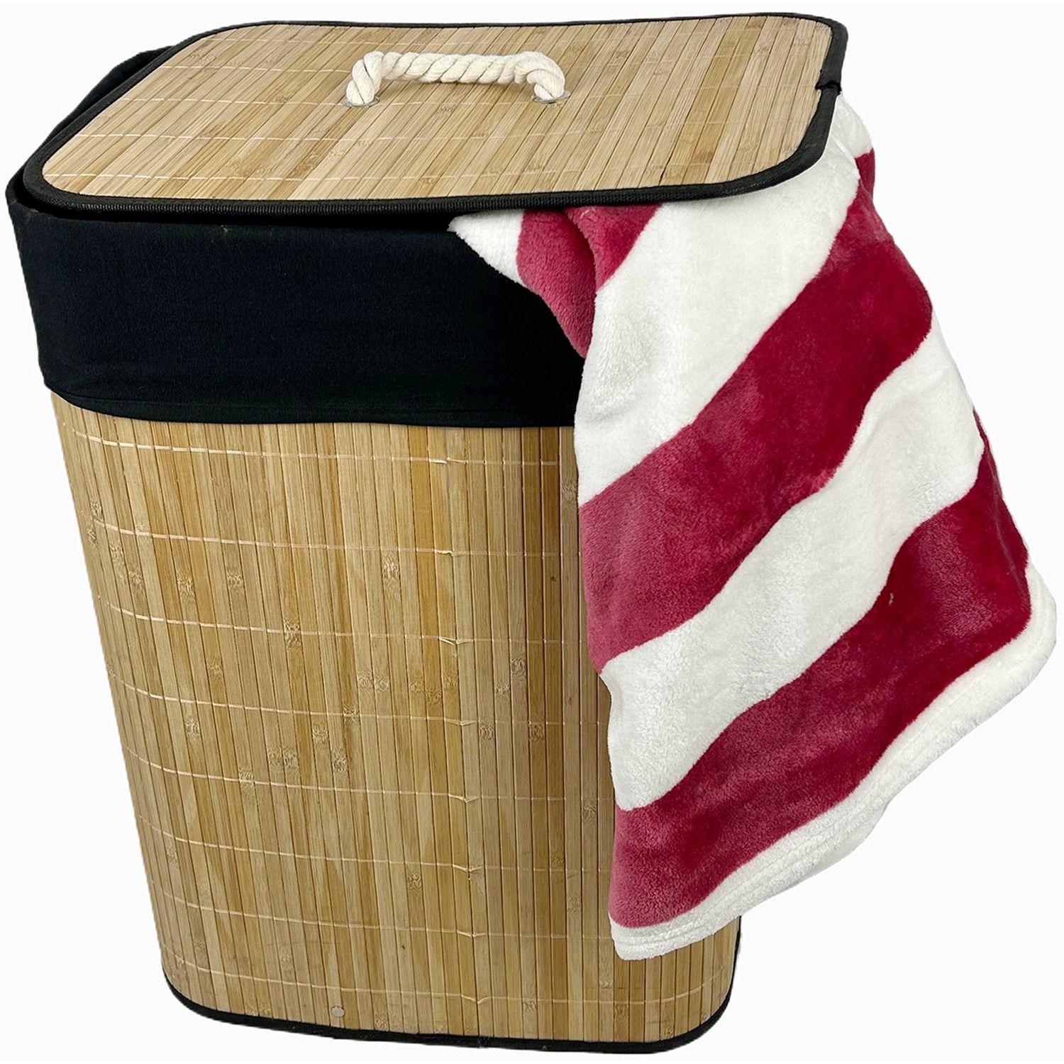 Bamboo Laundry Basket with Lid Folding Washing Clothes Bin Hamper