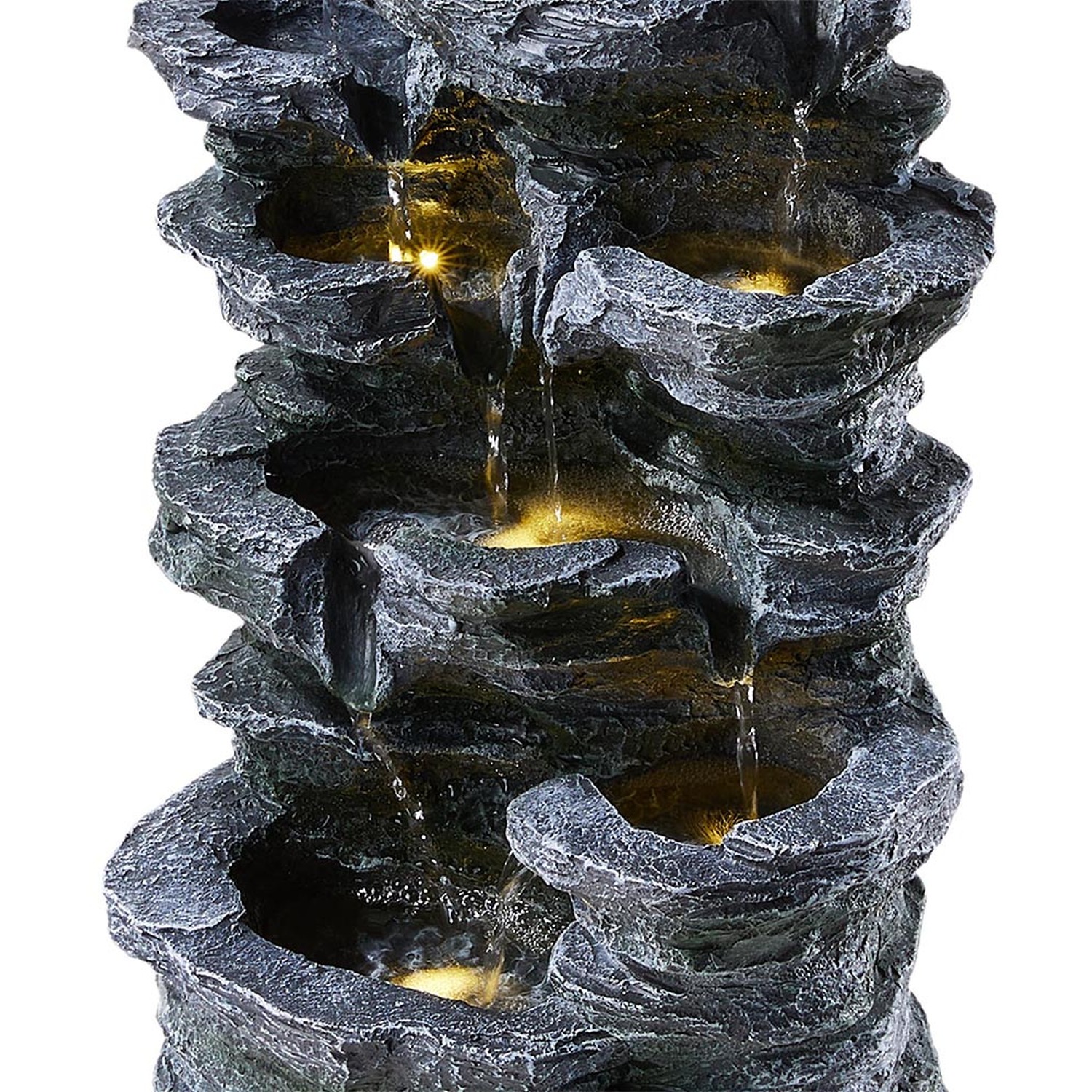 Solar-Powered Tiered Rock Water Feature for Outdoor Gardens