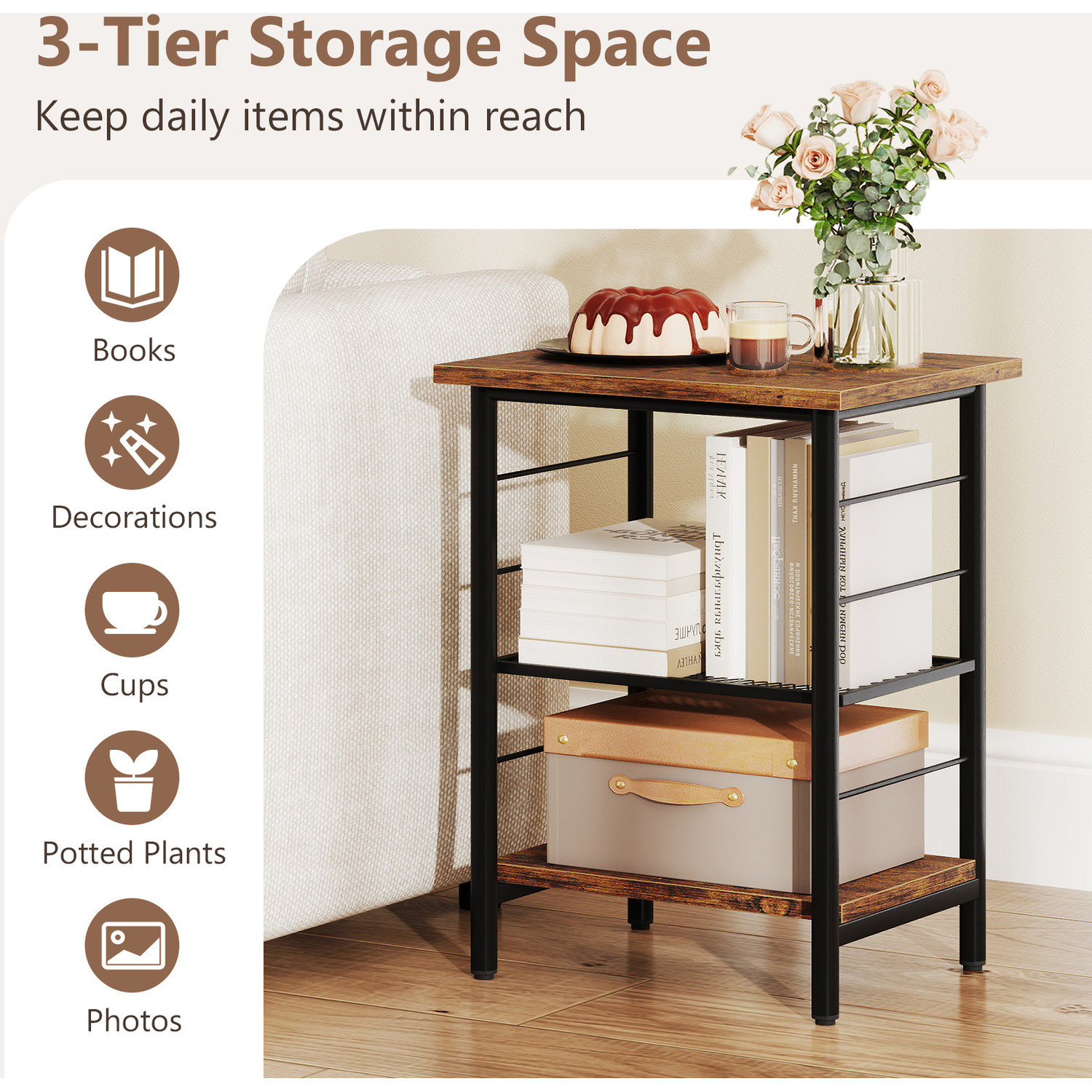 Industrial 3-Tier End Table
