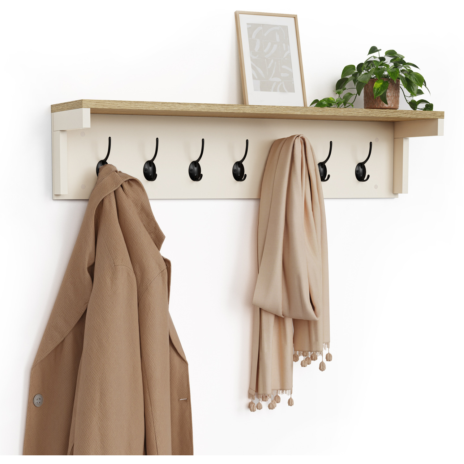 Coak Hooks Wall Mounted with 7 Double Hooks for Hallway