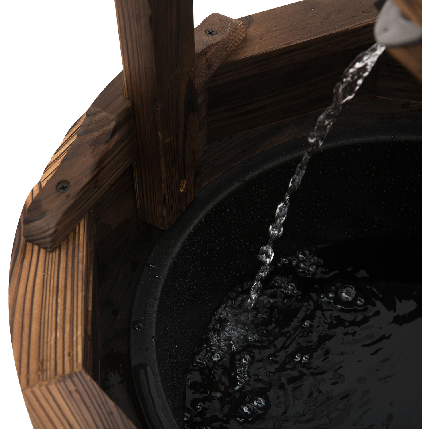 Rustic Wooden Barrel Well Garden Fountain