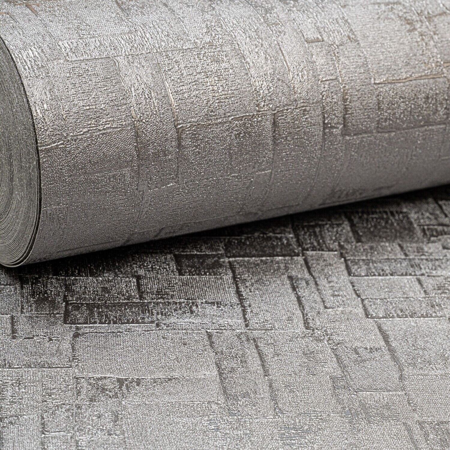Basalt Texture Gunmental Grey Silver Metallic Foil Textured Wallpaper