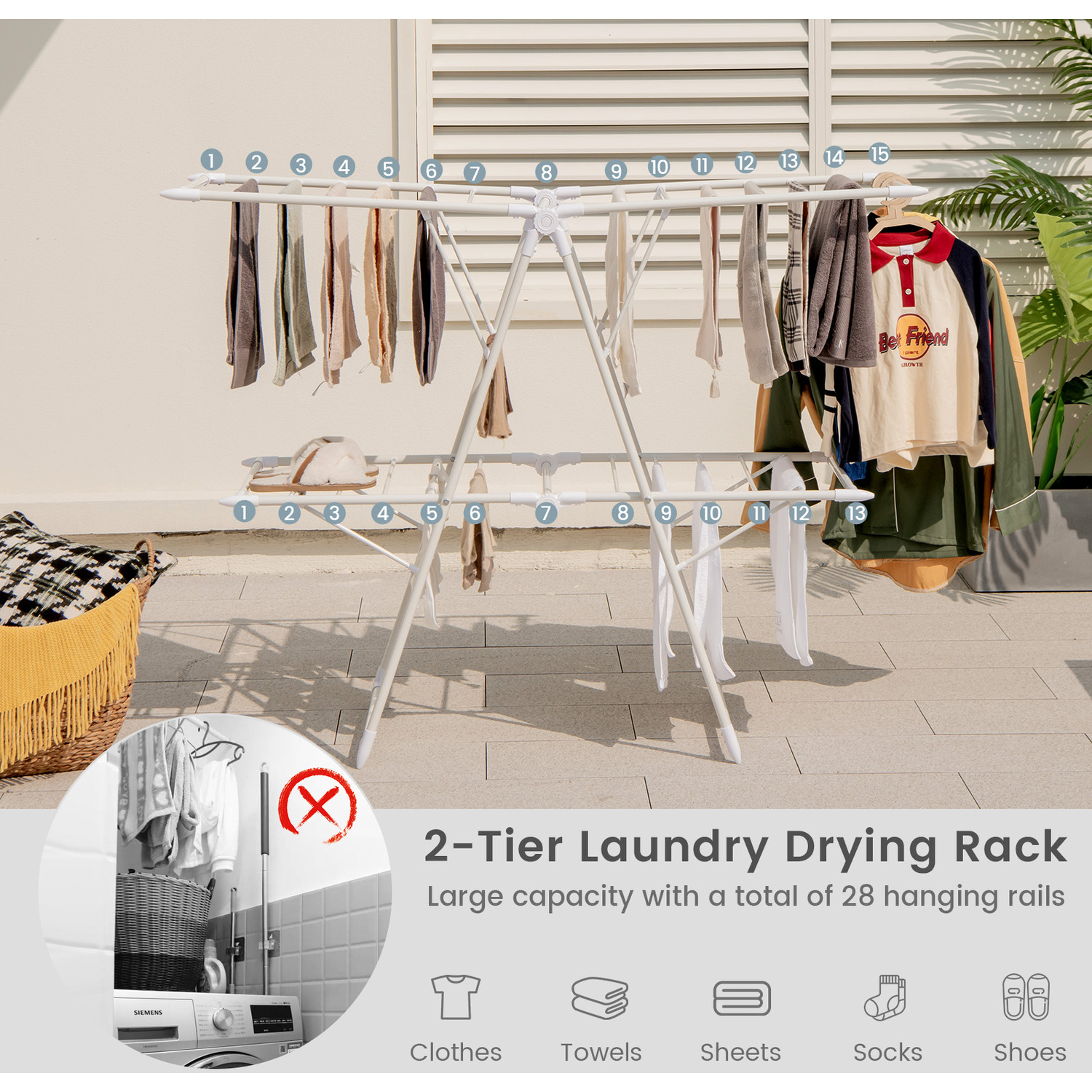 Costway 2-Tier Clothes Drying Rack Folding Dryer Stand