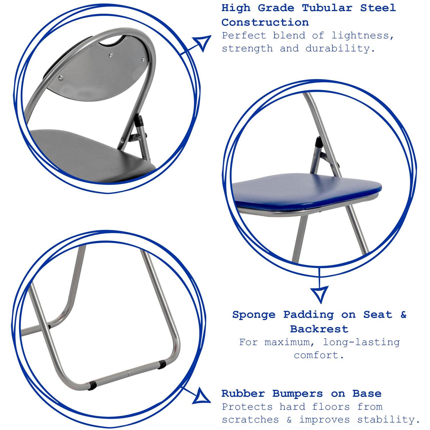 Padded Folding Metal Chairs - Pack of 6