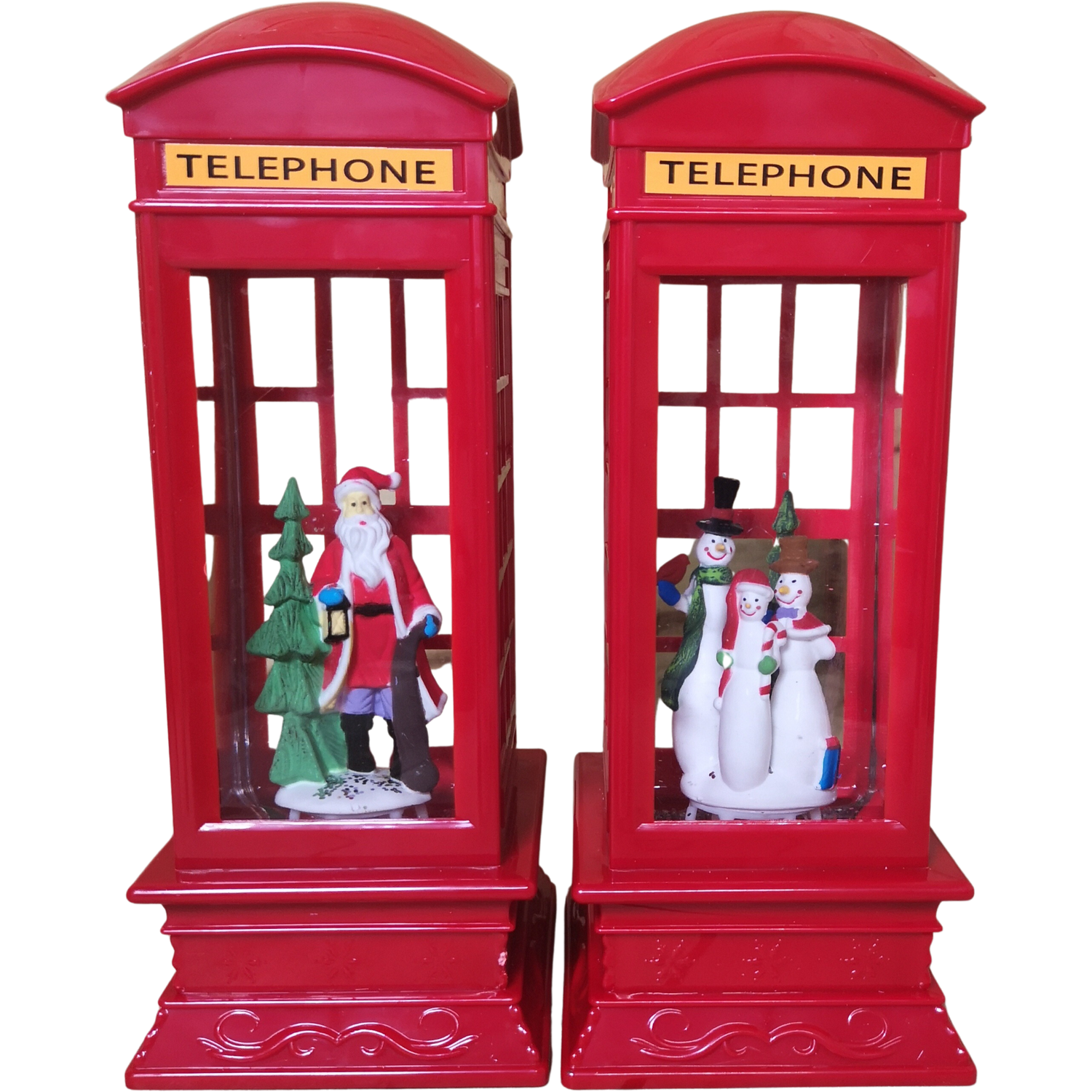 Christmas Water Spinner Telephone Box Design with Scene Dual Power