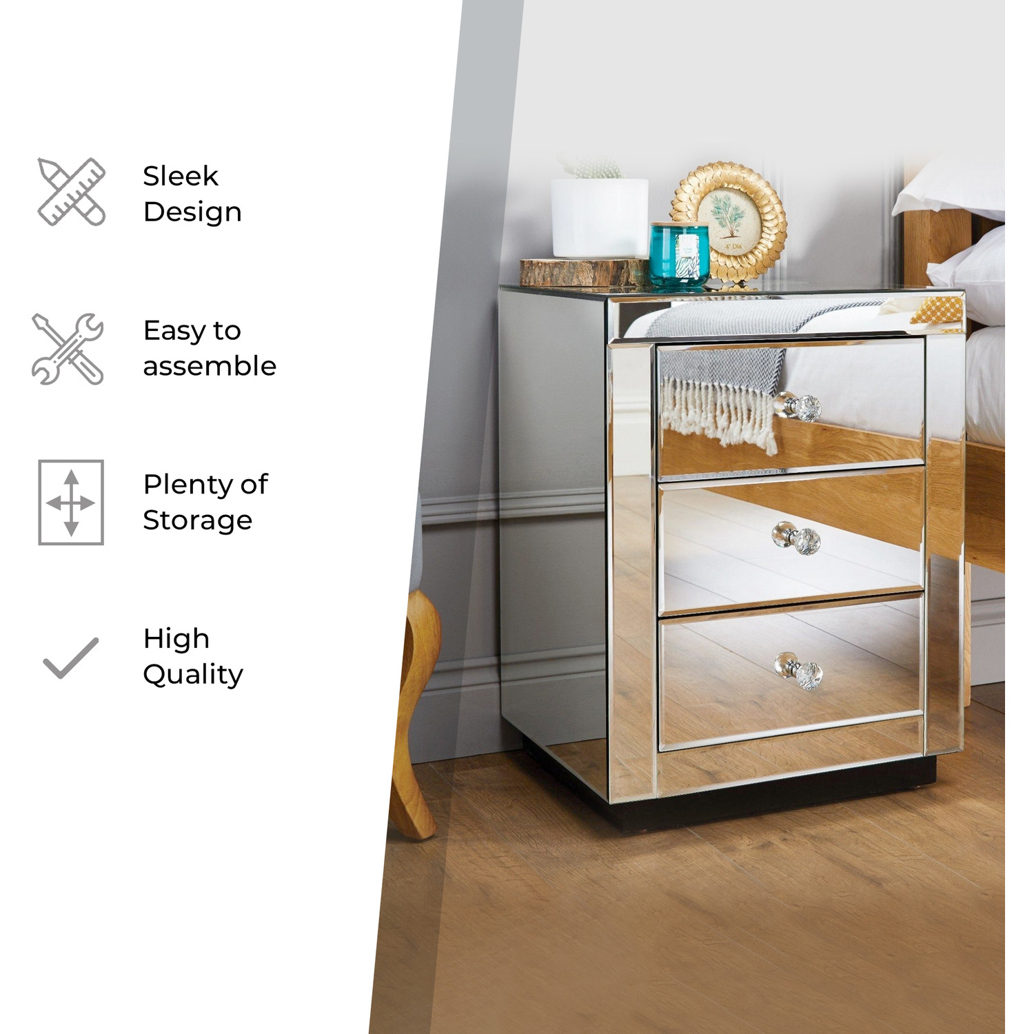 Italian Mirrored Bedside Table