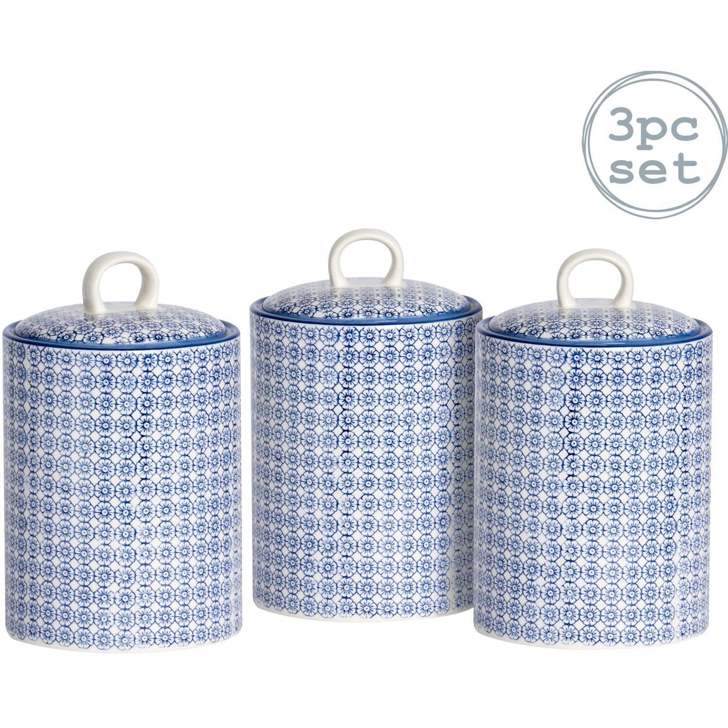 Nicola Spring Hand-Printed Kitchen Canisters - 15.5cm - Pack of 3