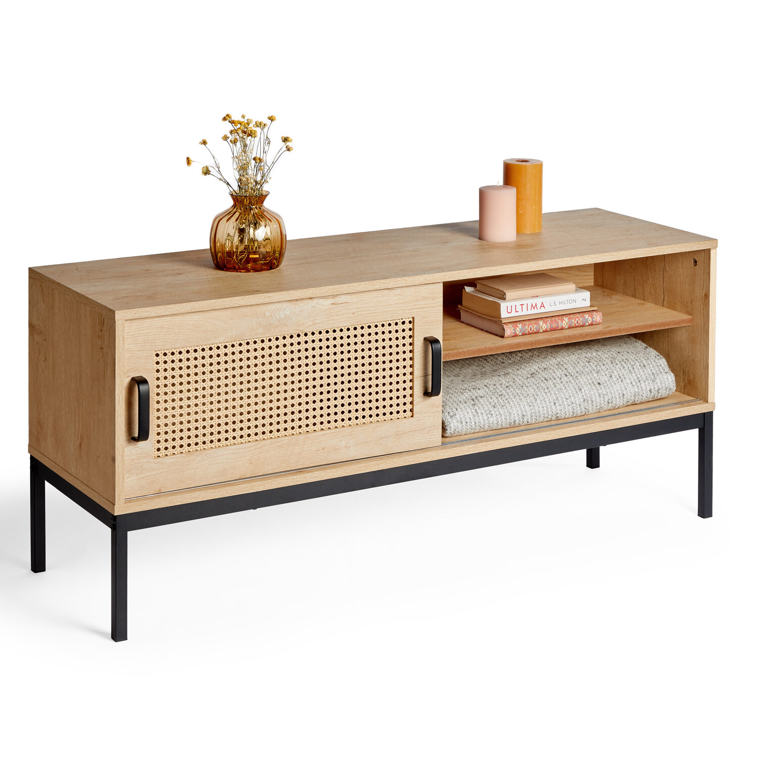 Lena Rattan TV Unit with Storage Shelves