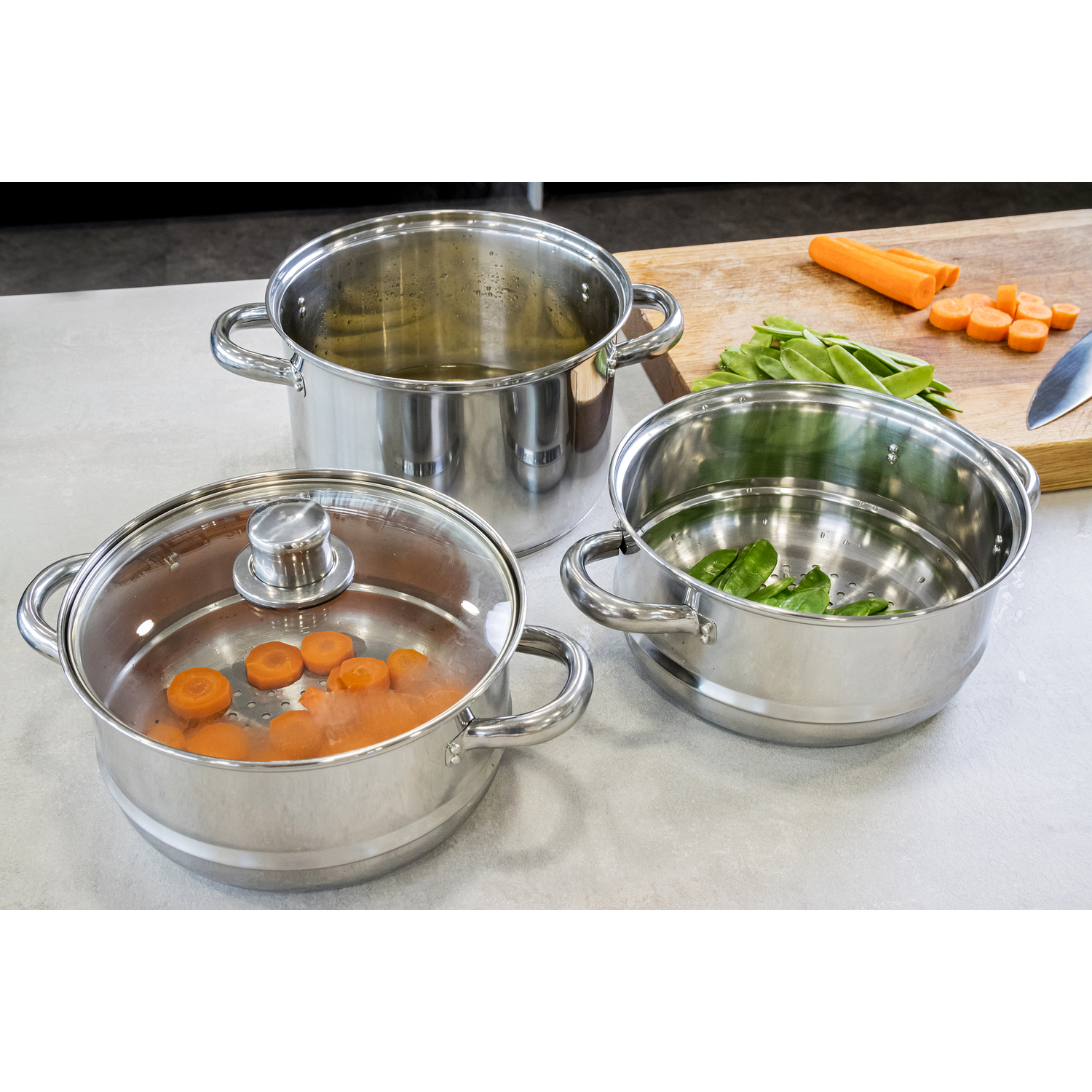 KitchenCraft Stainless Steel Three Tier Steamer, 22cm