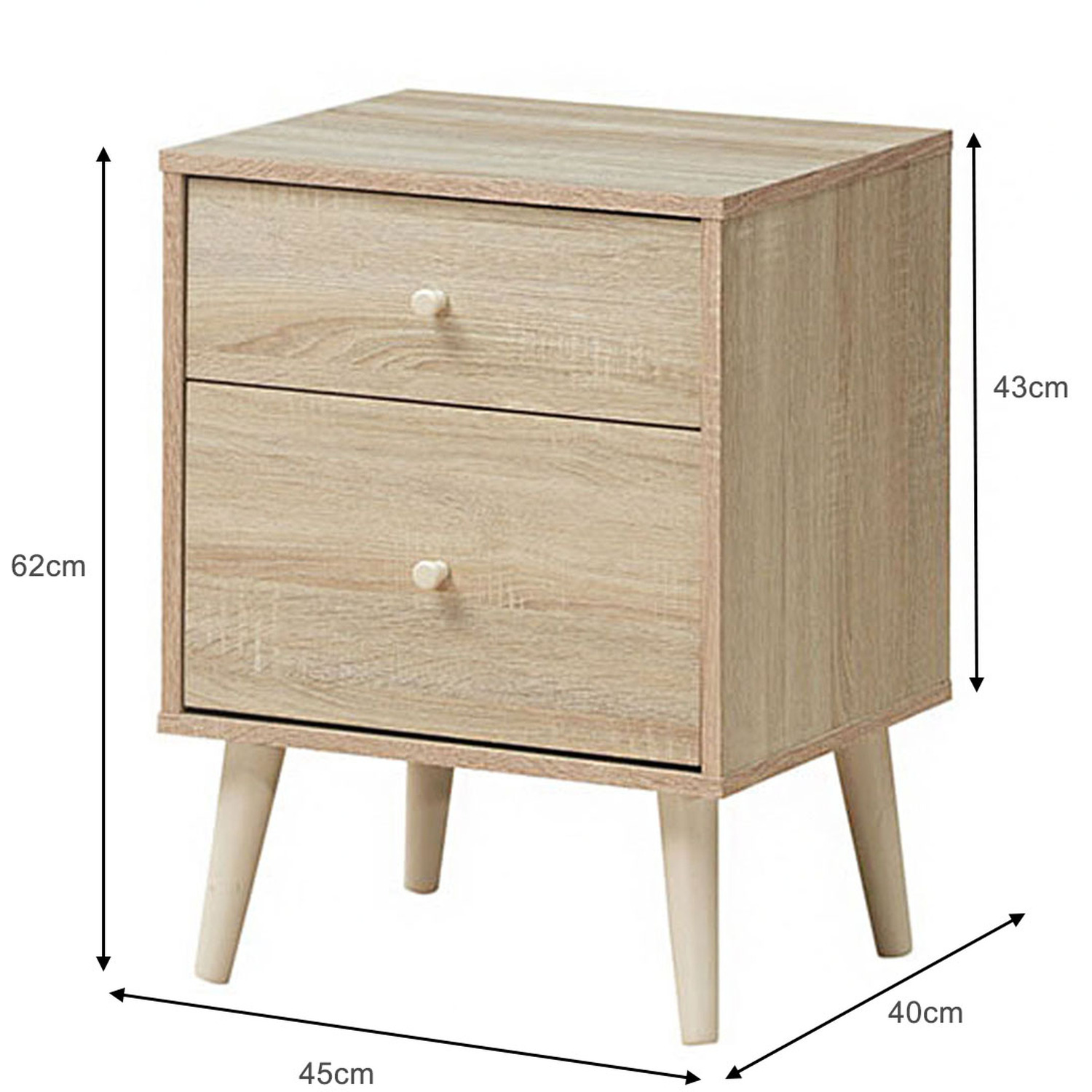 2-Drawer Bedside Table Nightstand Chest of Drawers