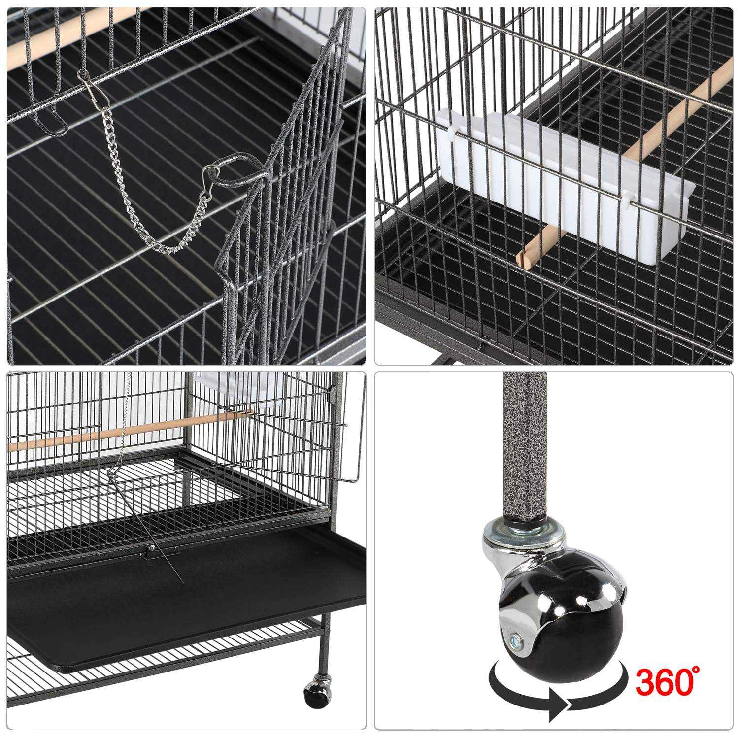 Rolling Metal Bird Cage with Storage Shelf