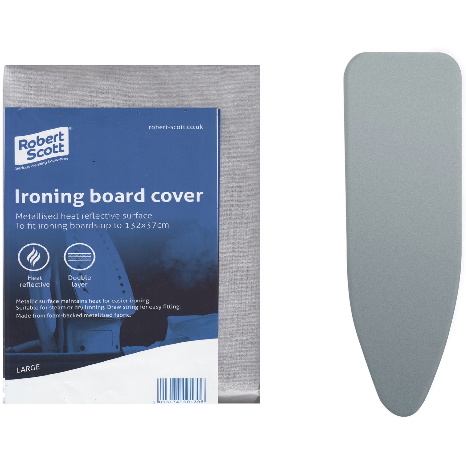 Large Metallic Ironing Board Cover Heat Reflective 132 cm x 37 cm