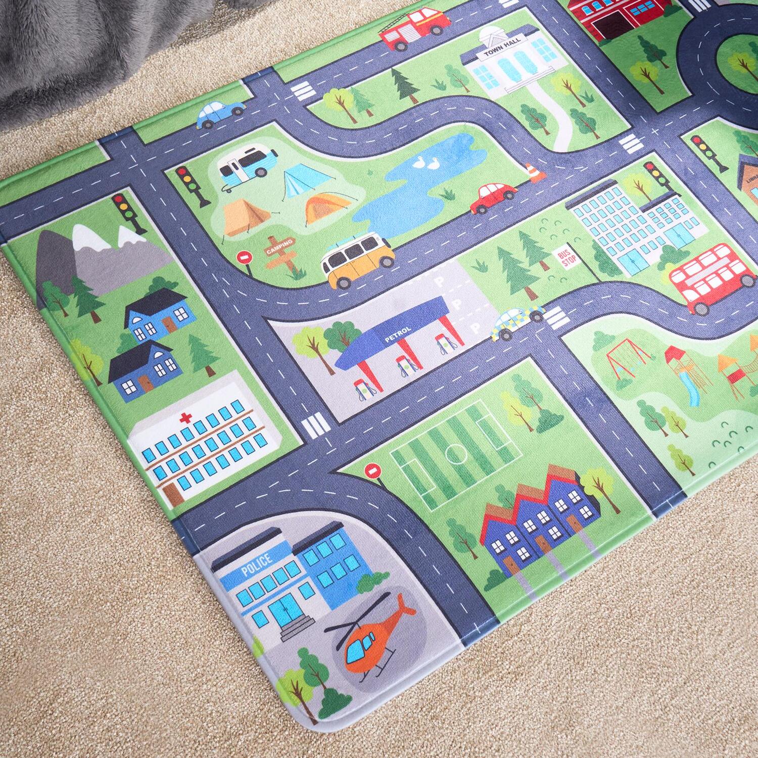 Kids Road Map Soft Washable Anti Slip Floor Mat Rug