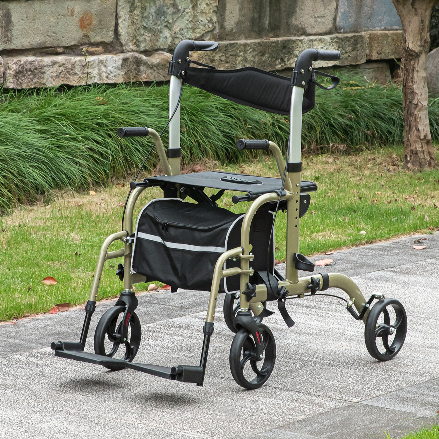 HOMCOM 2 in 1 Wheelchair Folding Rollator Walker with Seat