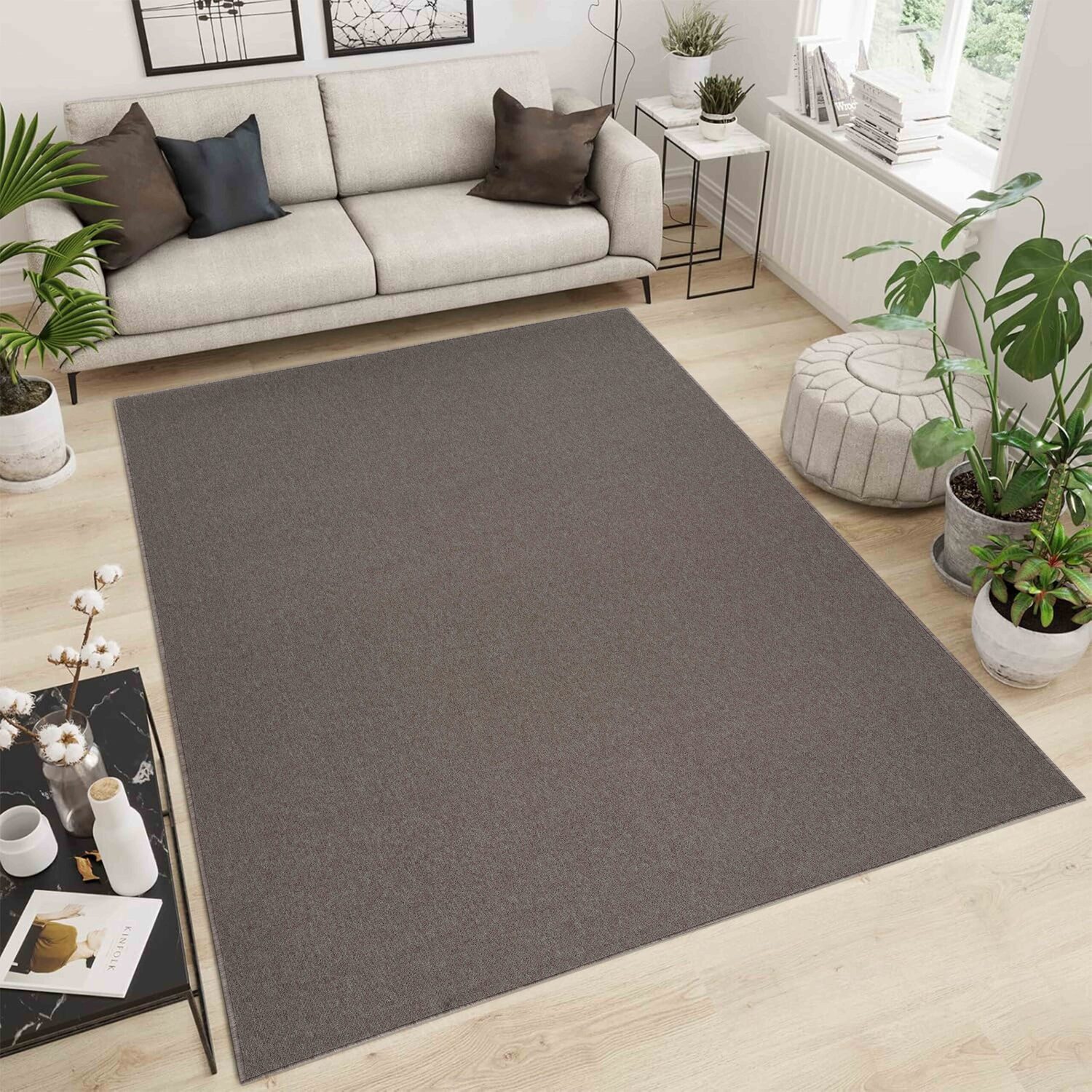 Simple Plain Living Room Soft Low Pile Area Rugs Felt Back