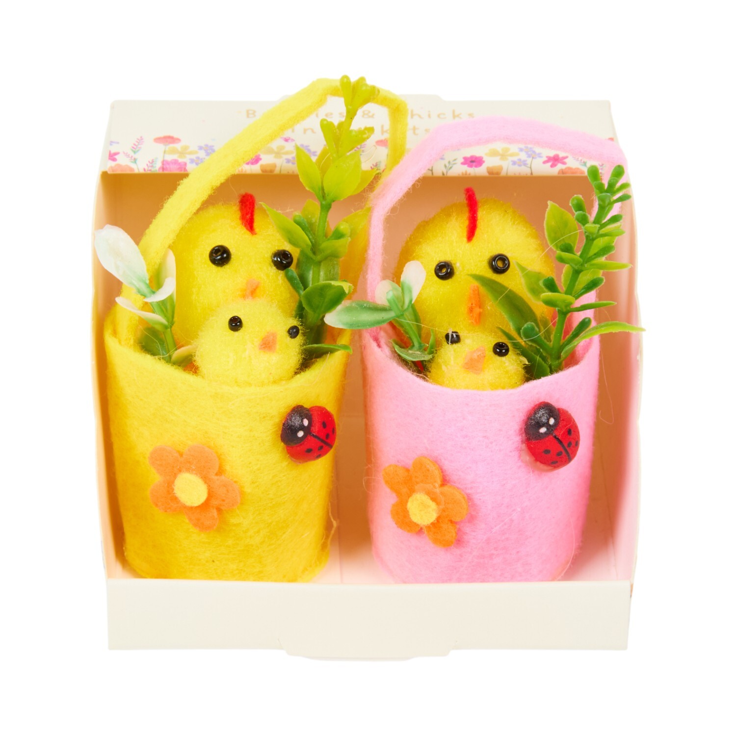 Two Bunnies In Felt Buckets