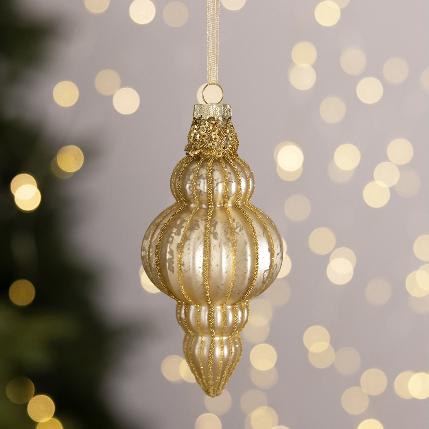 Charles Bentley Set of 12 Gold Glass Christmas Baubles