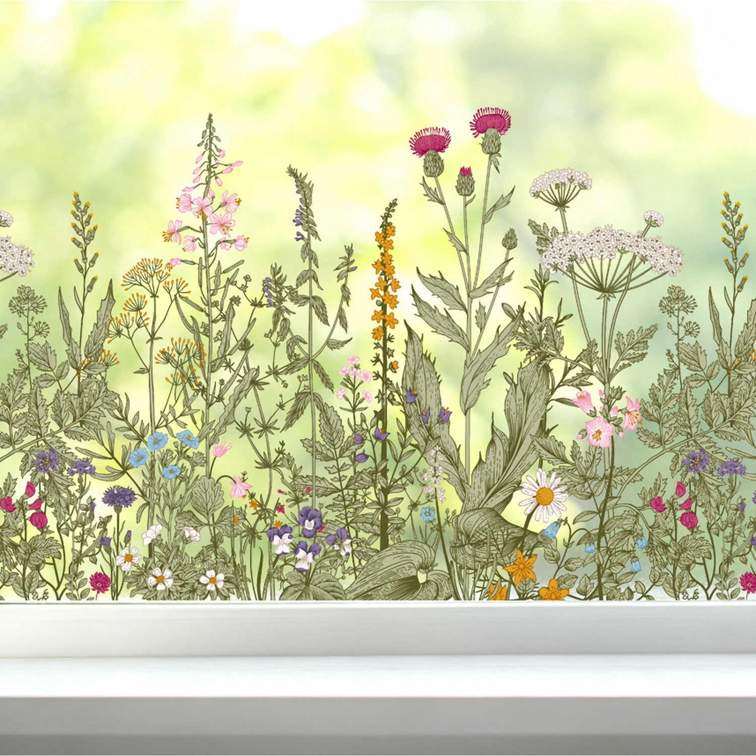 Decorative botanical meadow Privacy Window Film Border