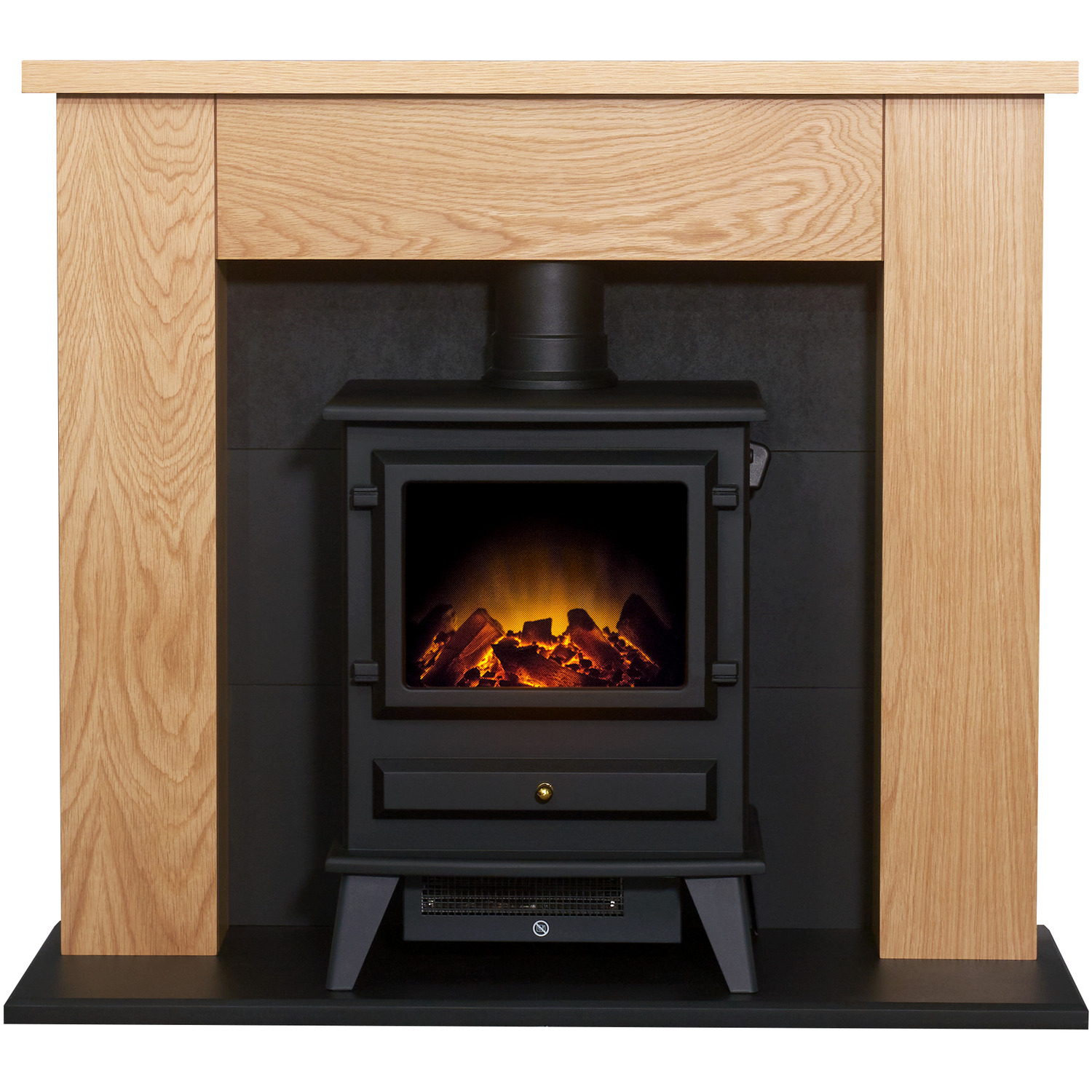 Adam Chester in Oak Black with Hudson Electric Stove in Black