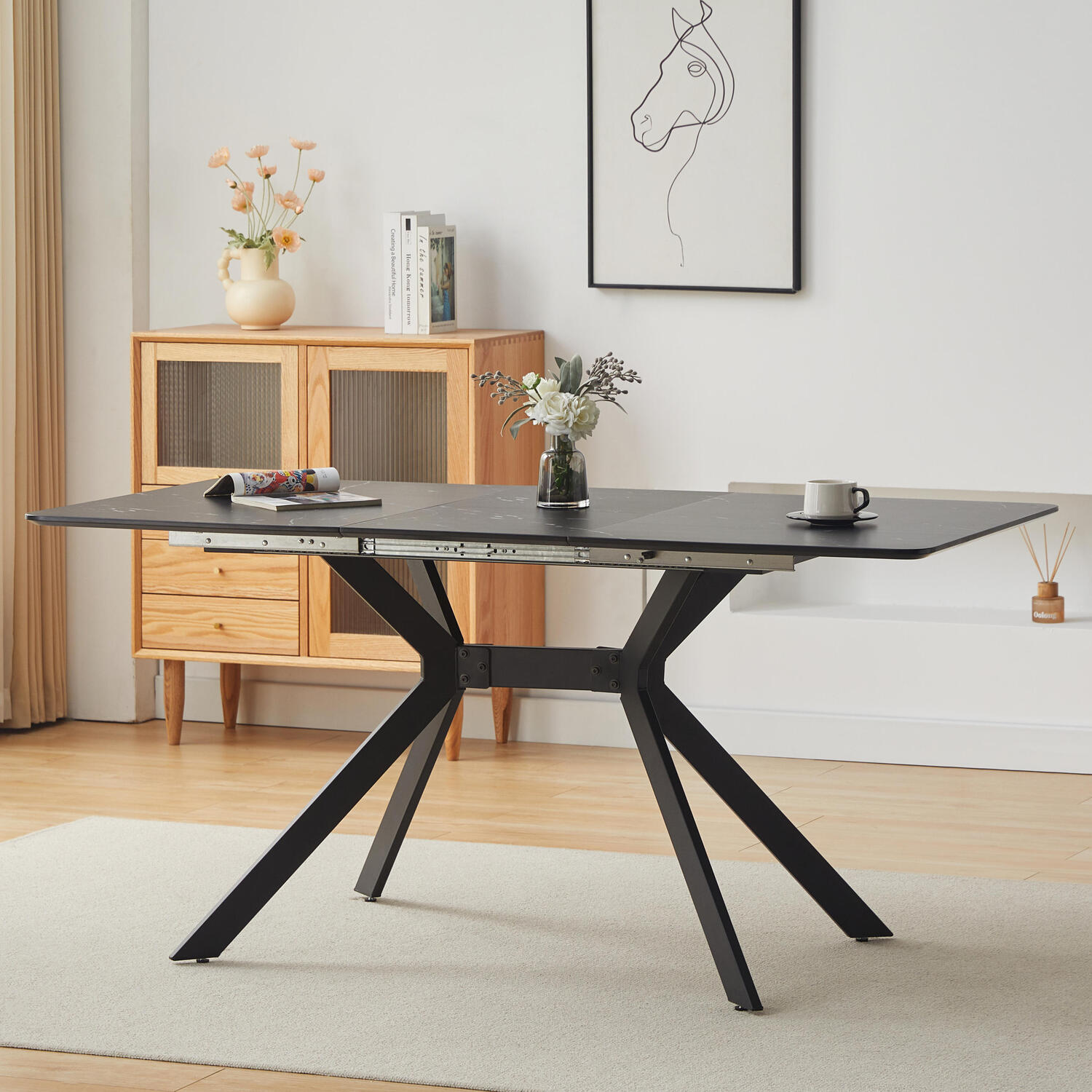 7 Piece Dining Set with Black Marble Effect Table Top