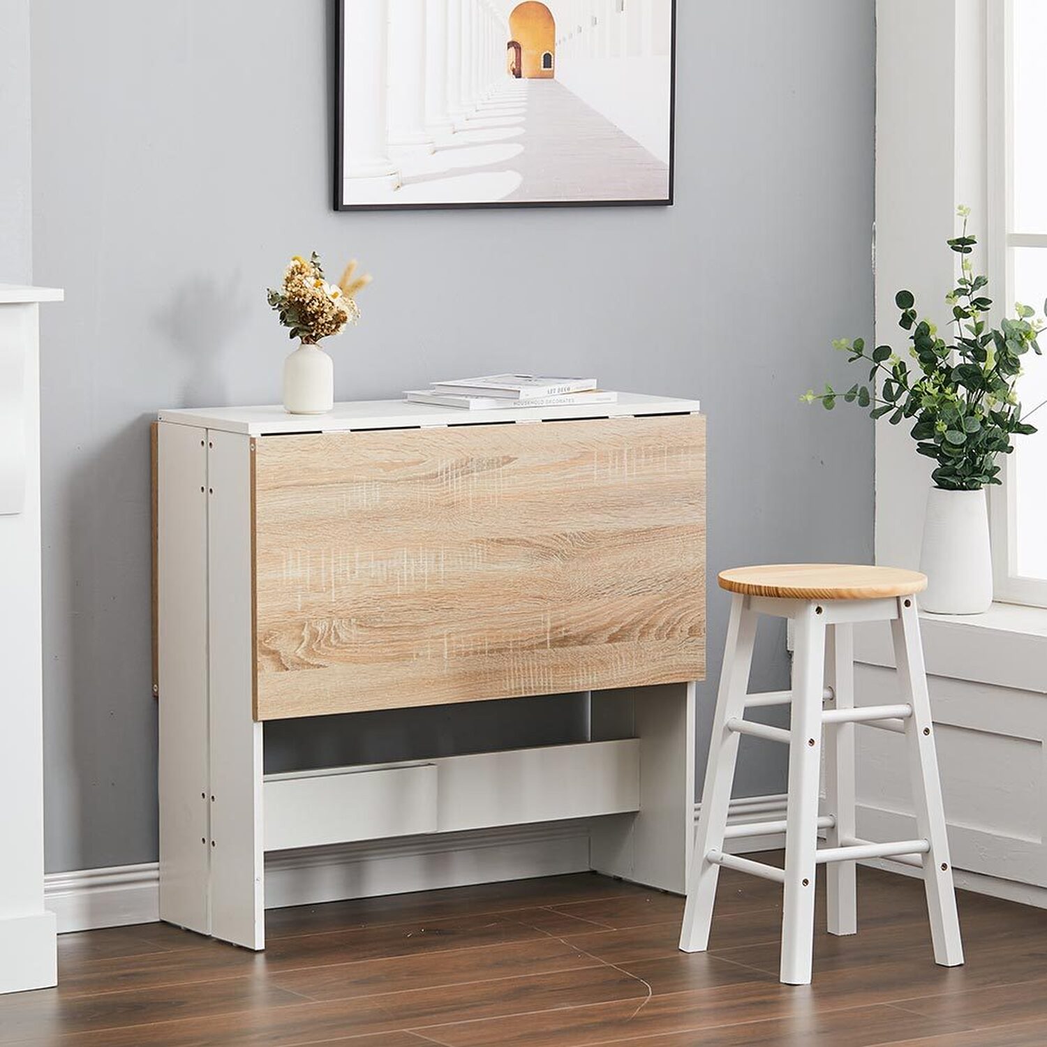 Folding Drop-Leaf Butterfly Wood Grain Dining Table Bar Shelf Home ...