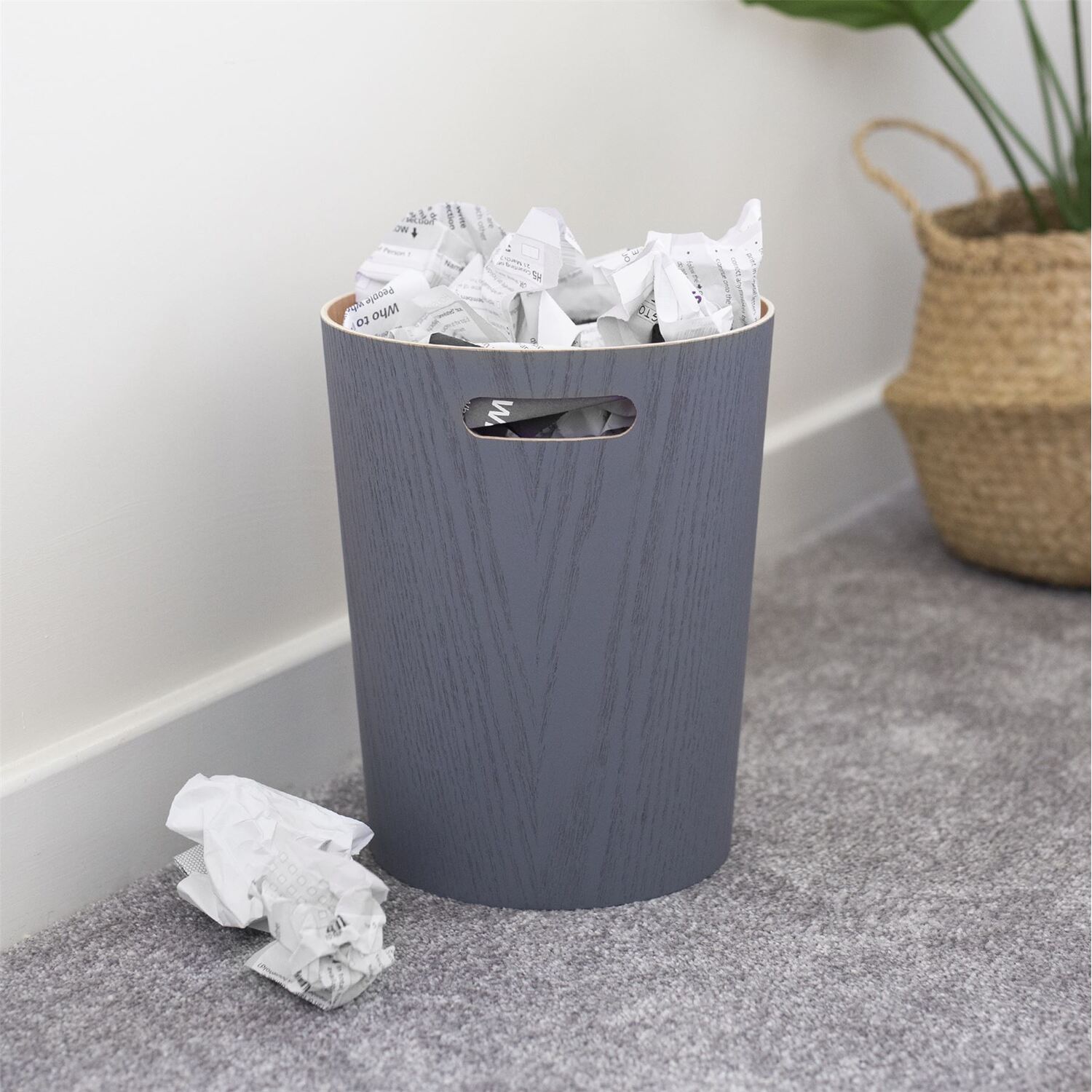 Wooden Waste Paper Bin Grey