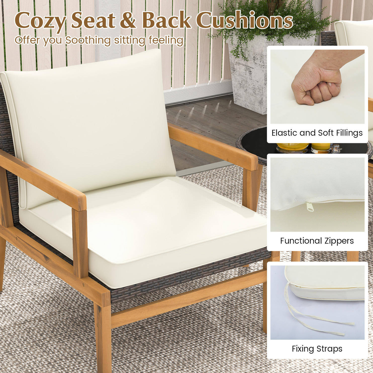 3 Piece Patio Furniture Set Wicker Chair Side Table Set