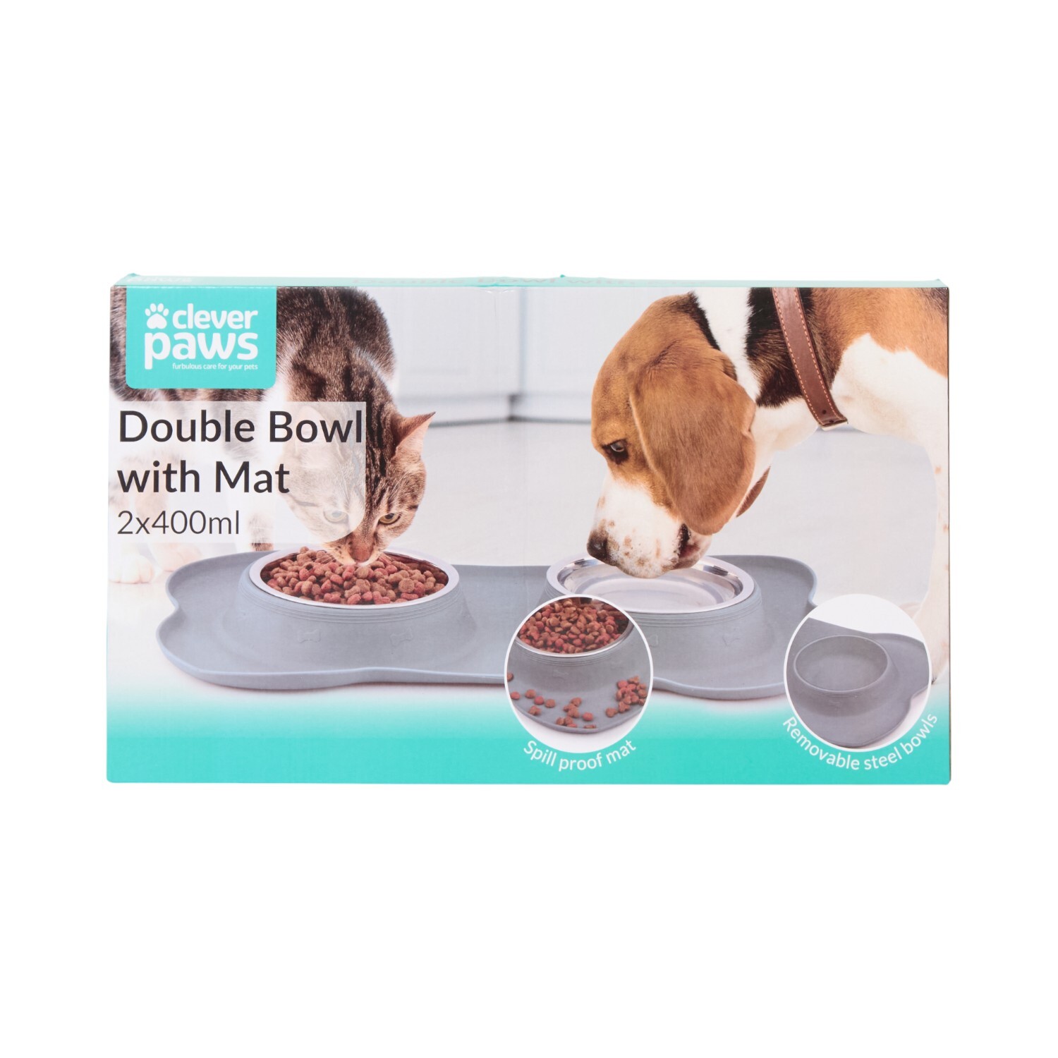 Clever Paws Double Bowl with Mat