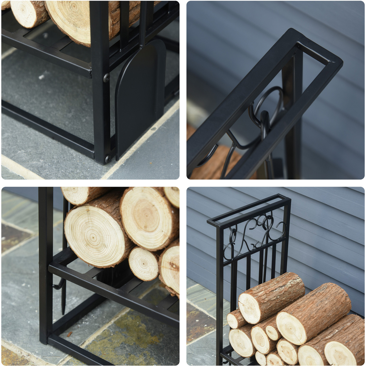HOMCOM Vintage Style Powder Coated Steel Firewood Log Rack