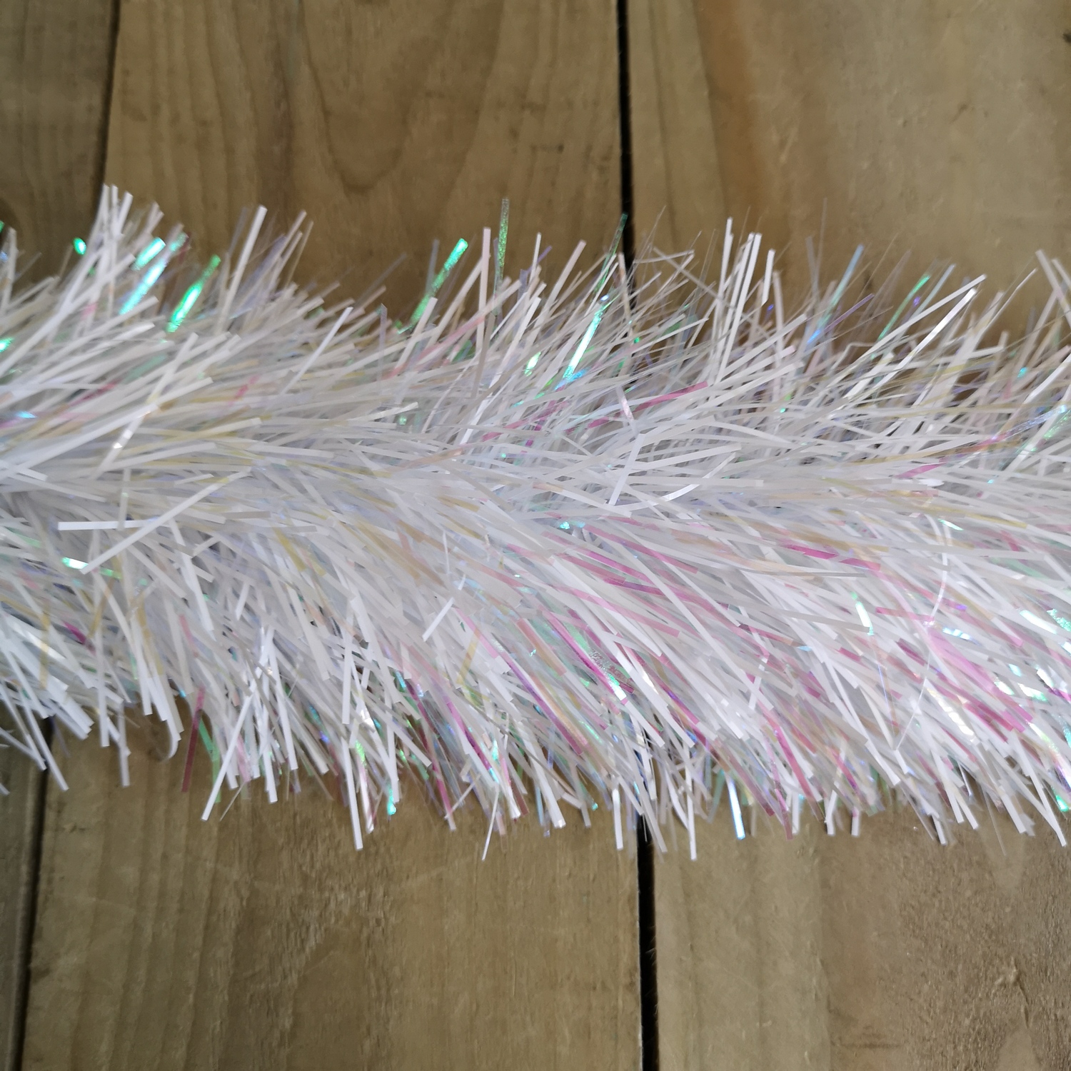 Festive Iridescent White Tinsel Garland