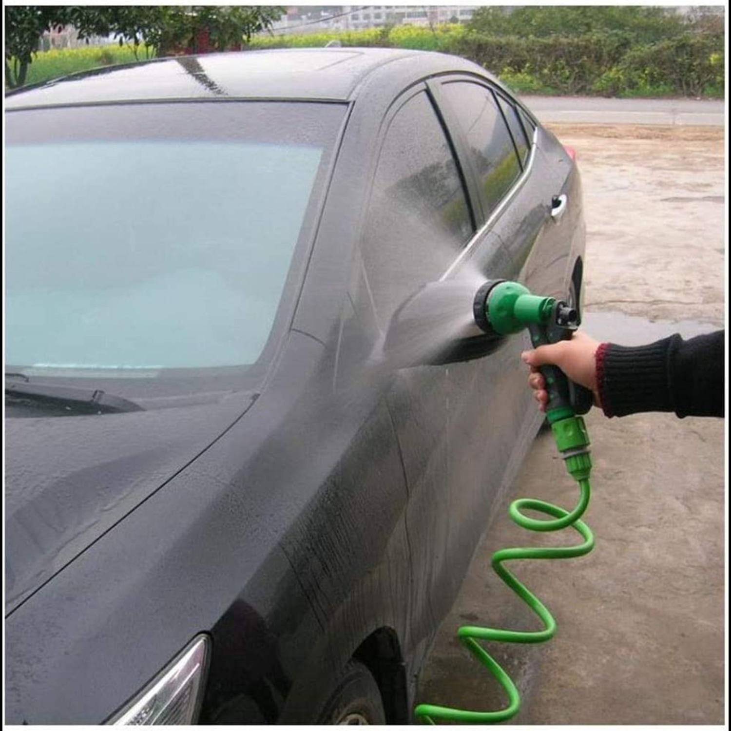 30M 100Ft Retractable Coil Hose Garden Spray Gun 5 Function
