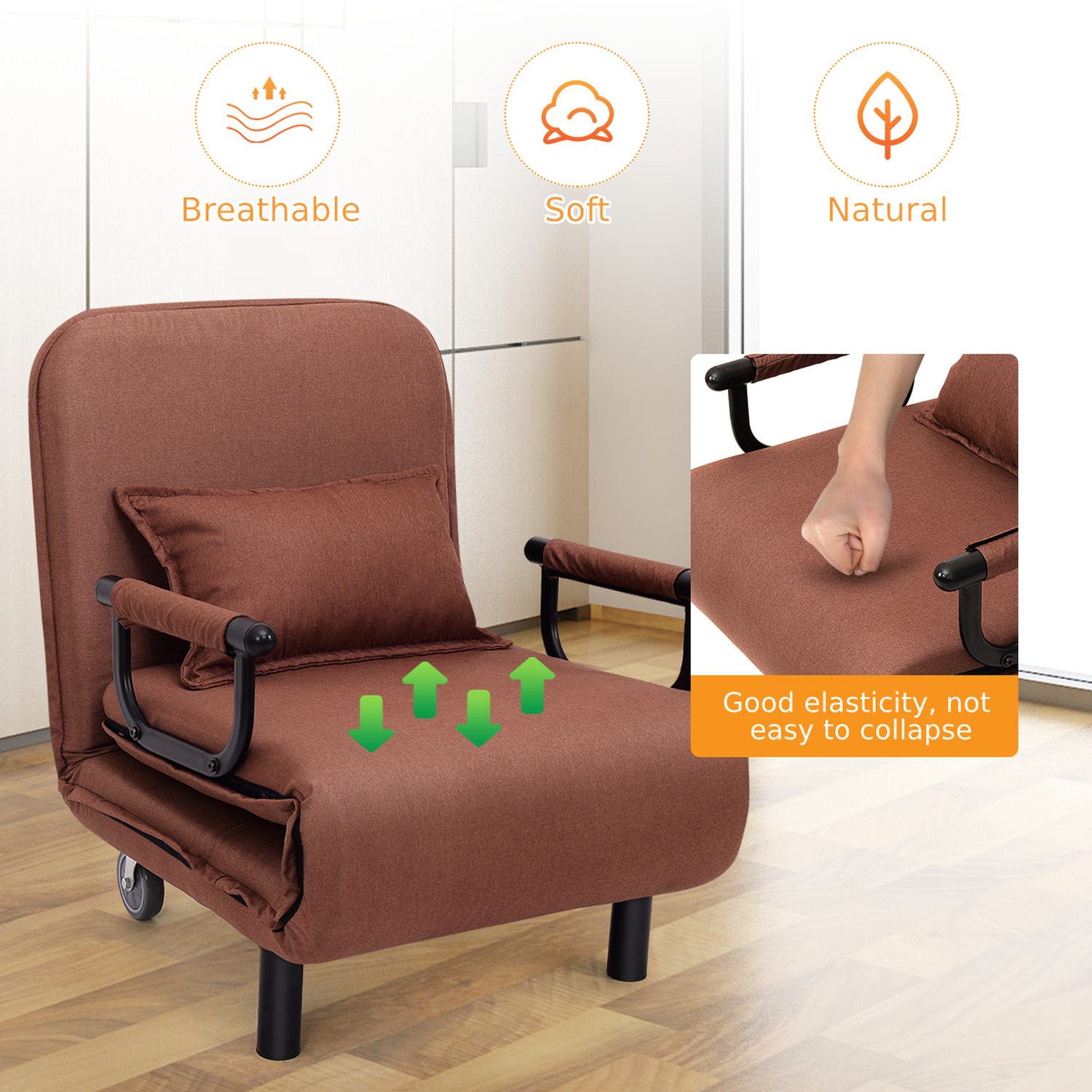 Single Folding Sofa Bed Chair-Brown