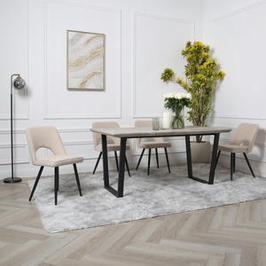 Wood-effect Dining Table with 4 Thetis Boucle Chairs
