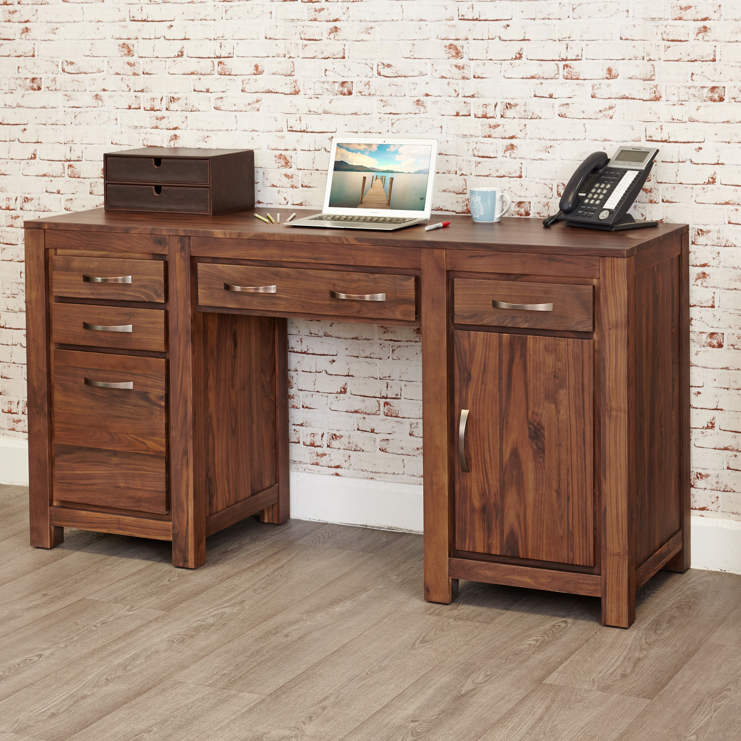 Mayan Walnut Twin Pedestal Computer Desk