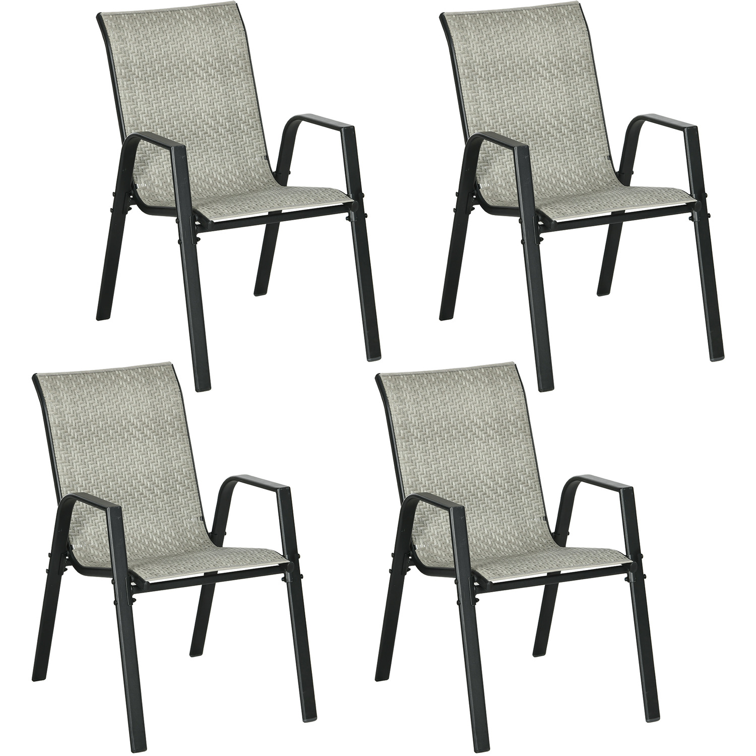 Rattan Garden Chairs Set of 4, Stackable Outdoor Armchair
