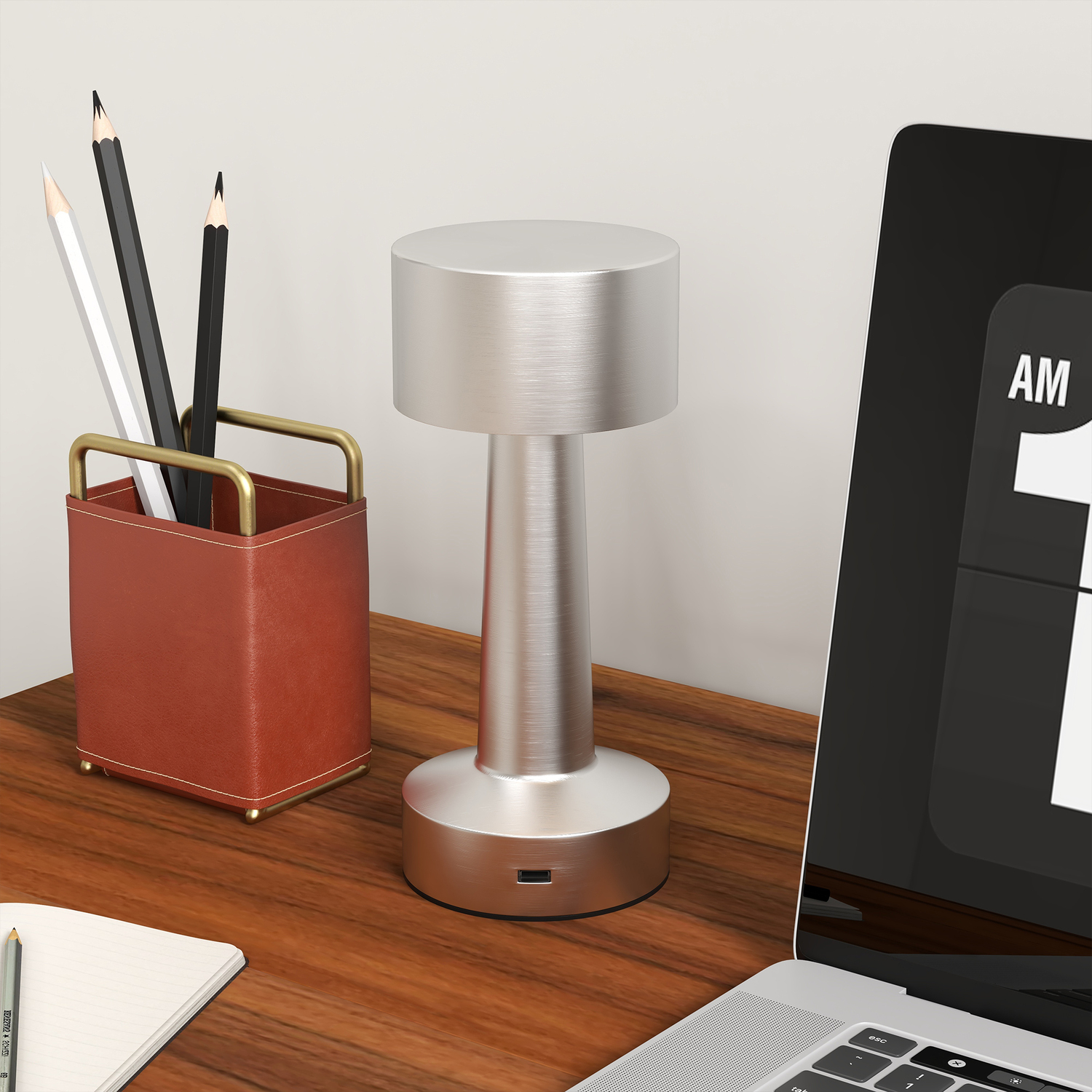 HOMCOM Protable Cordless Rechargeable Table Lamp with 3 Colour LED, Silver