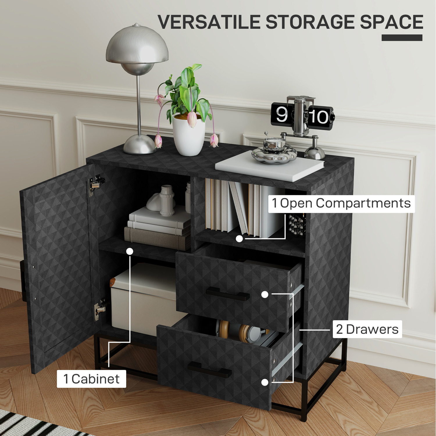 HOMCOM Sideboard Cabinet with Adjustable Shelf and Open Compartment