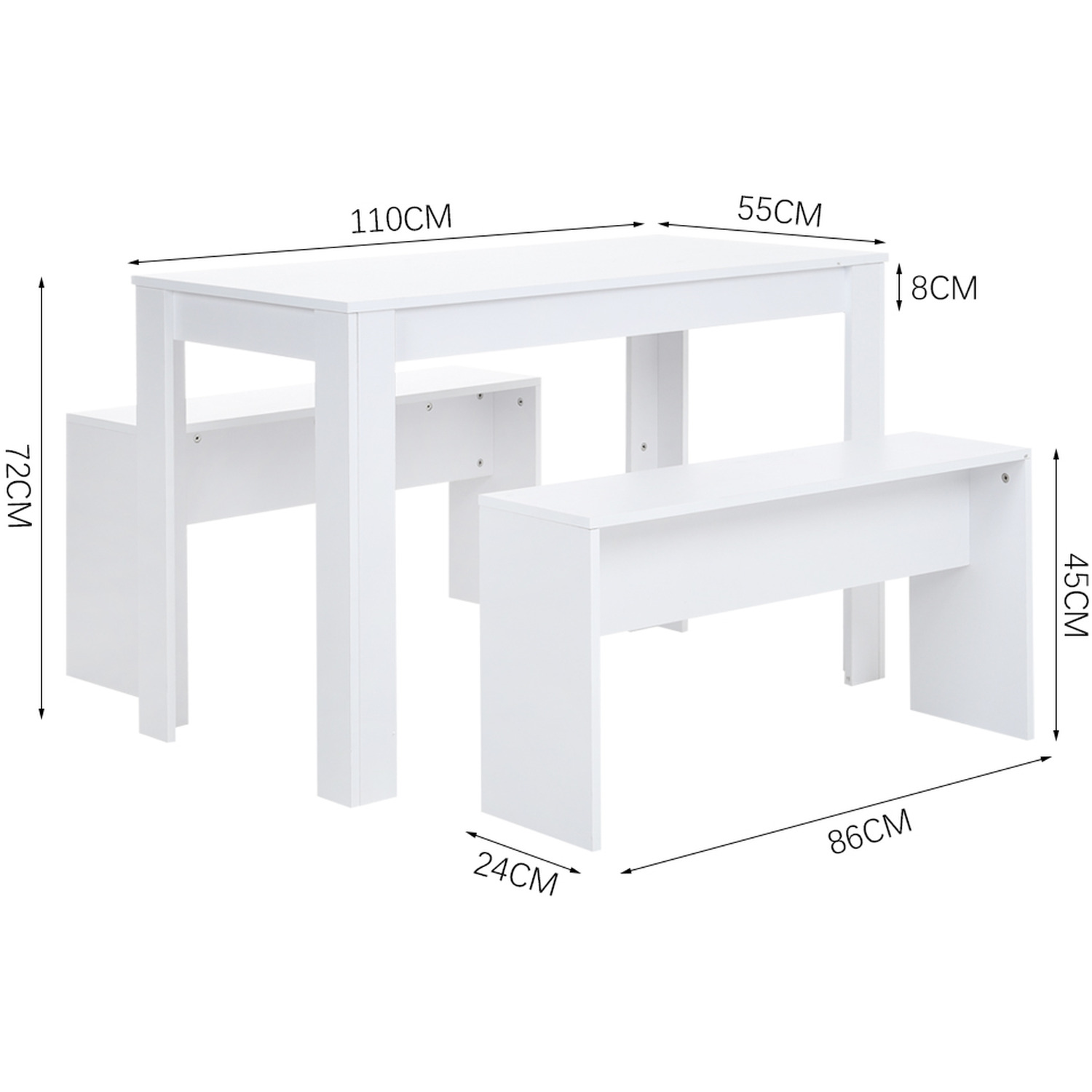 3 Piece Contemporary Dining Table and Bench Set