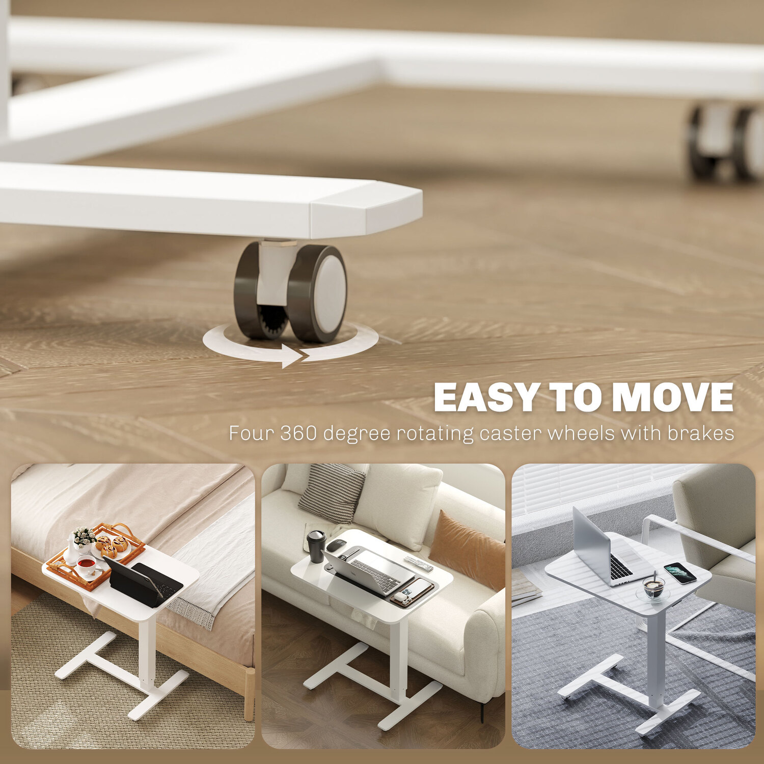 HOMCOM Height Adjustable Standing Desk with Wheels for Home Office