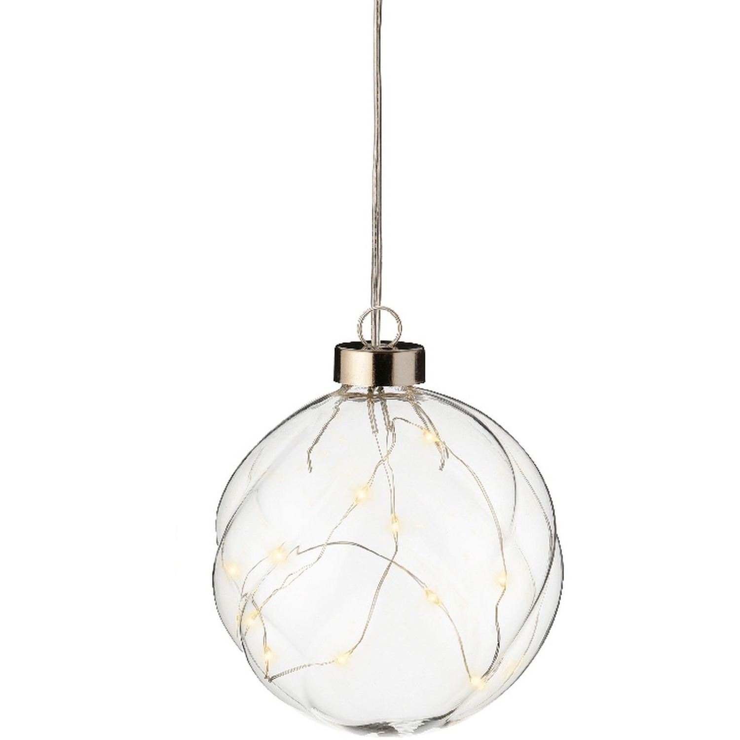 Clear Christmas Bauble Warm White 10cm Silver Micro LED Battery Light