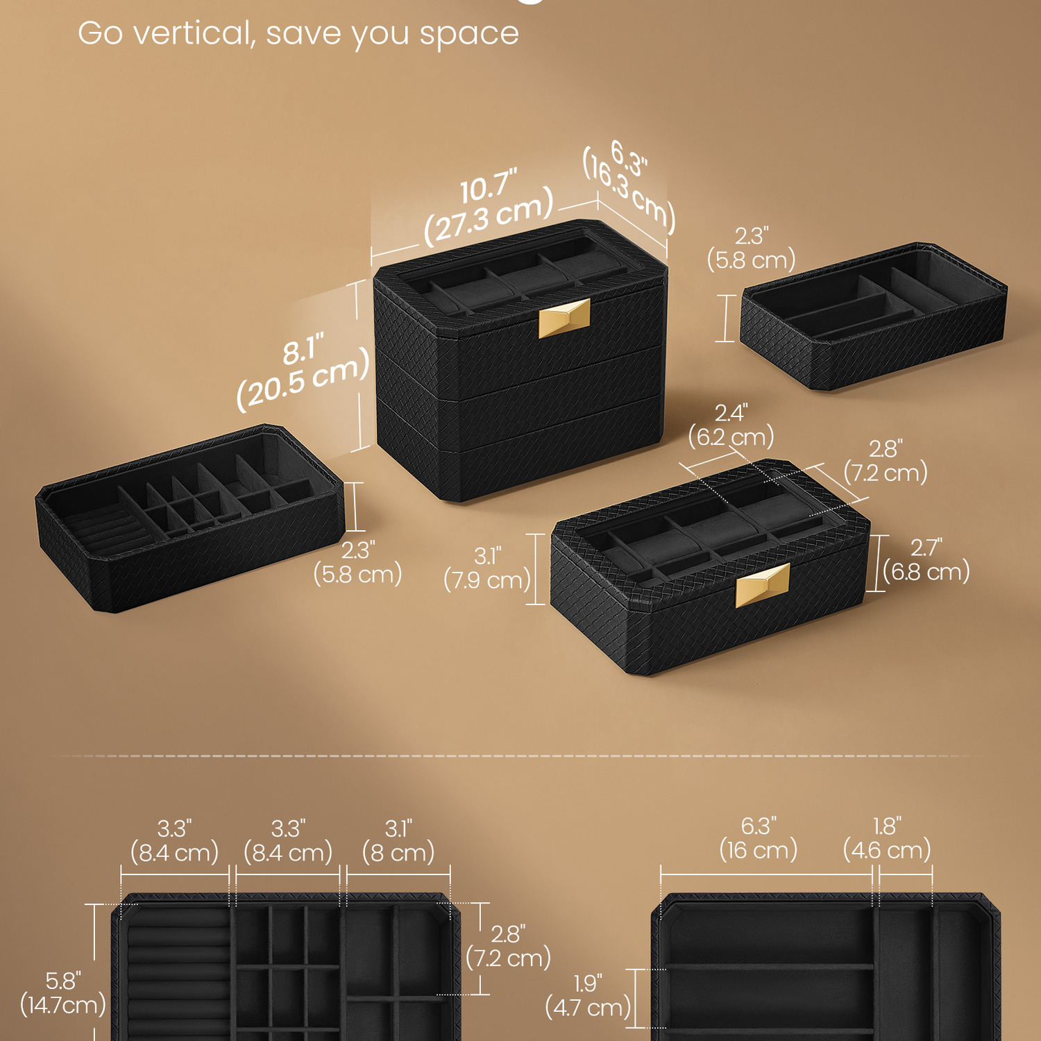 SONGMICS 3-Layer Stackable Watch Box Jewellery Case