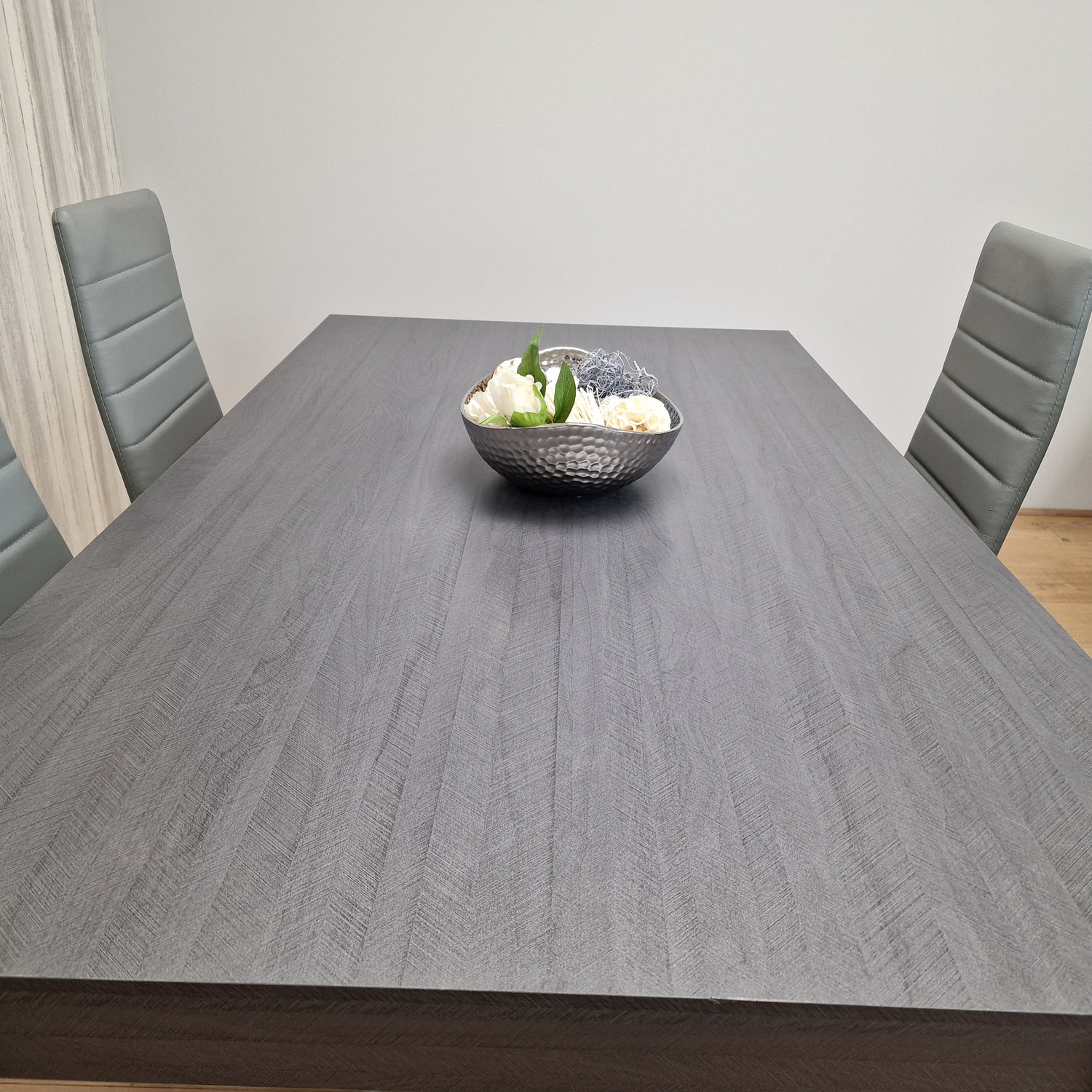 Dark Grey Dining Table Set with 4 Grey Faux Leather Chairs