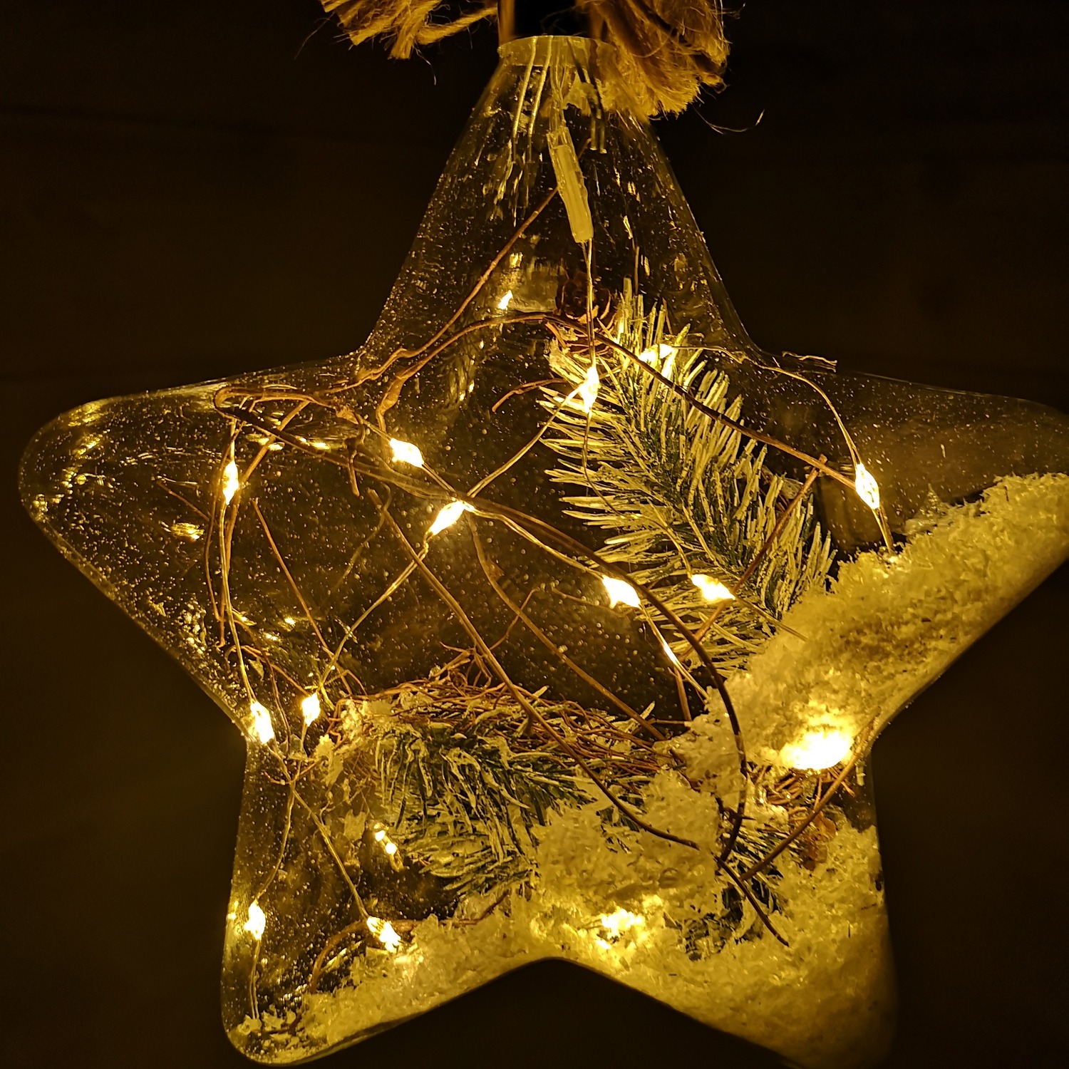 LED Battery Operated Hanging Christmas Star Glass Decoration