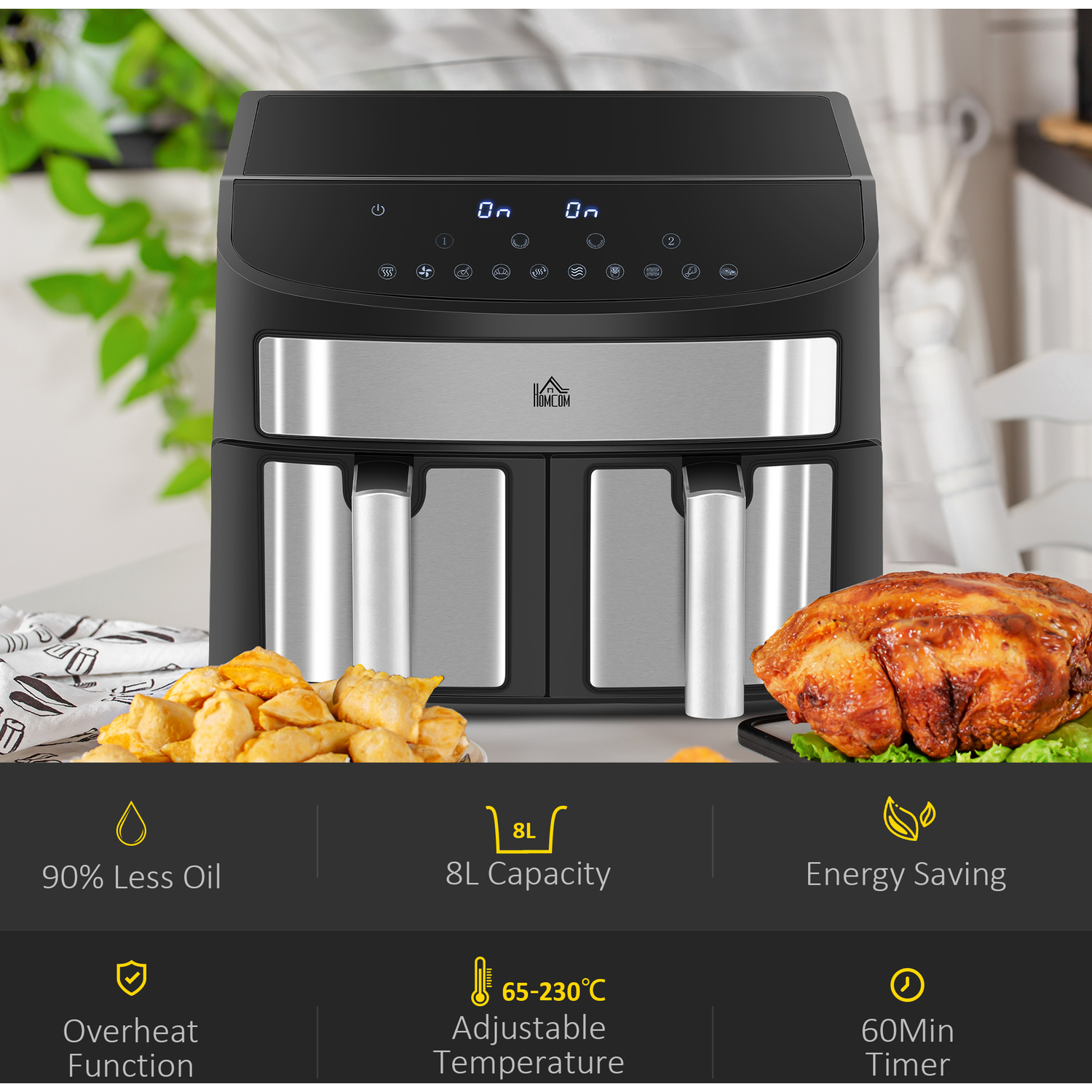 8L Digital Dual Air Fryer with Timer